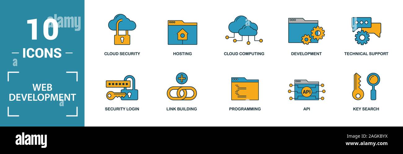 Web Development icon set. Include creative elements key search, seo ...
