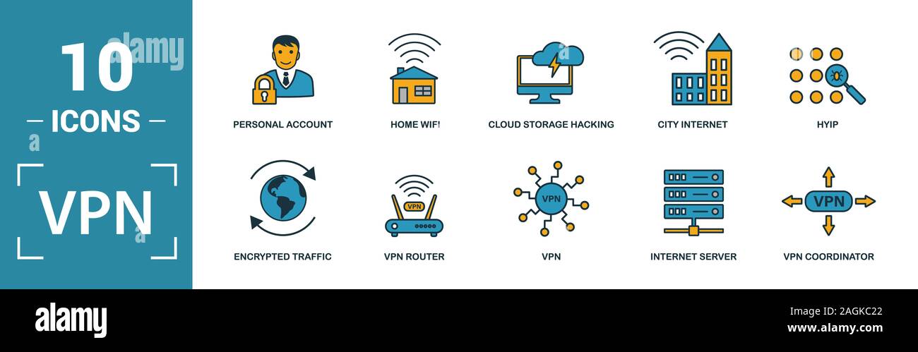 Vpn icon set. Include creative elements , archiving, site security ...