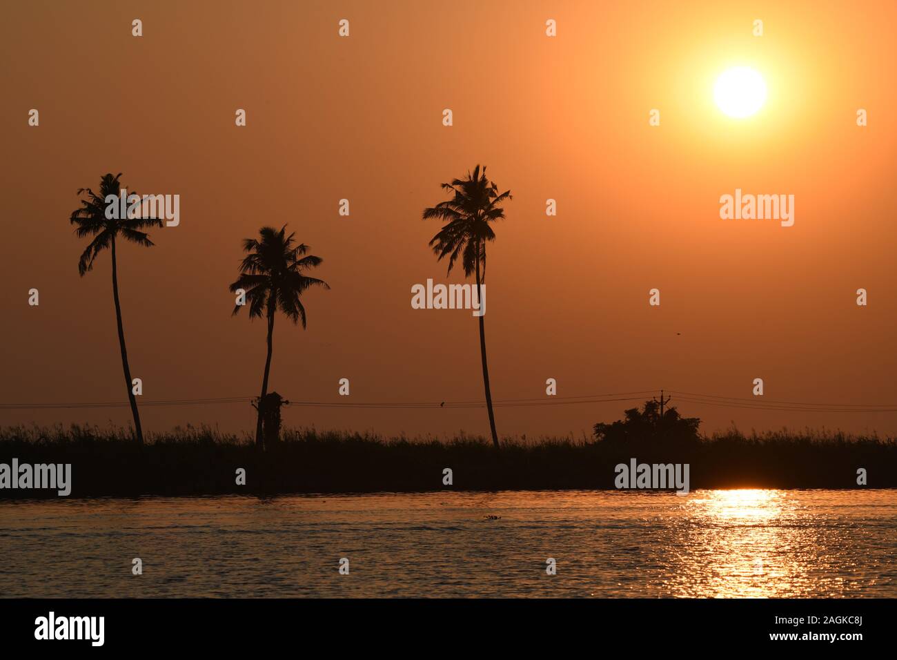 Kerala backwaters. watching the sunset over lake Vembanad in Kerala ...