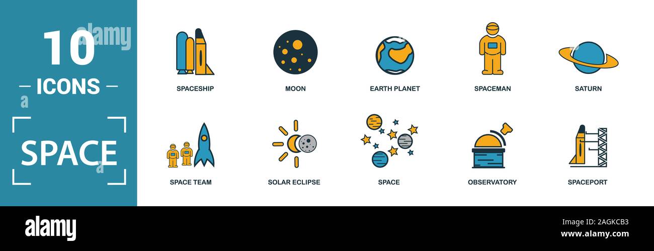 Space icon set. Include creative elements earth planet, stars ...
