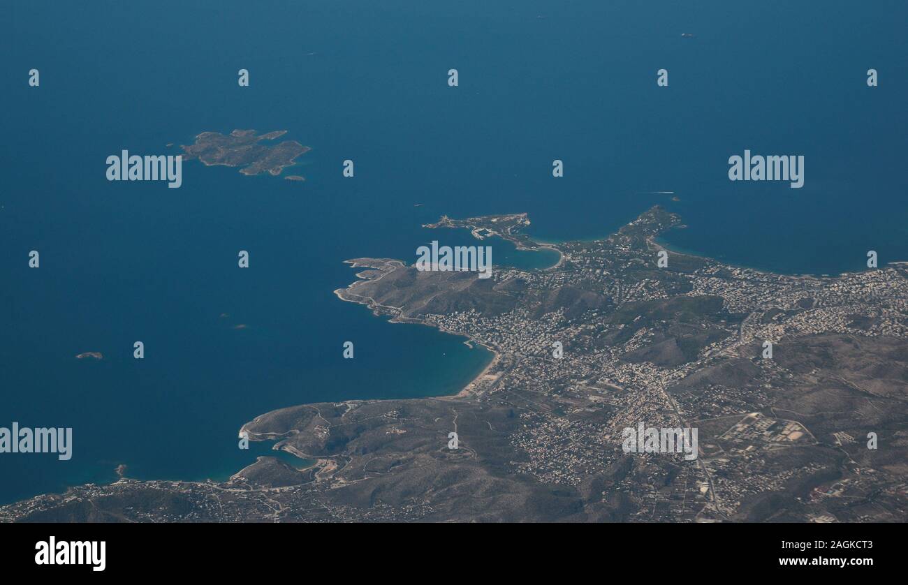 Aerial view of small islands with beautiful blue sea in Greece Stock ...