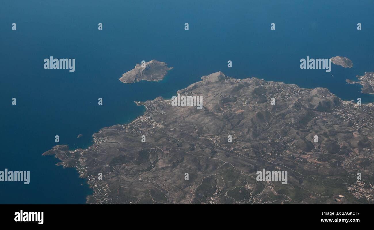 Aerial view of small islands with beautiful blue sea in Greece Stock ...