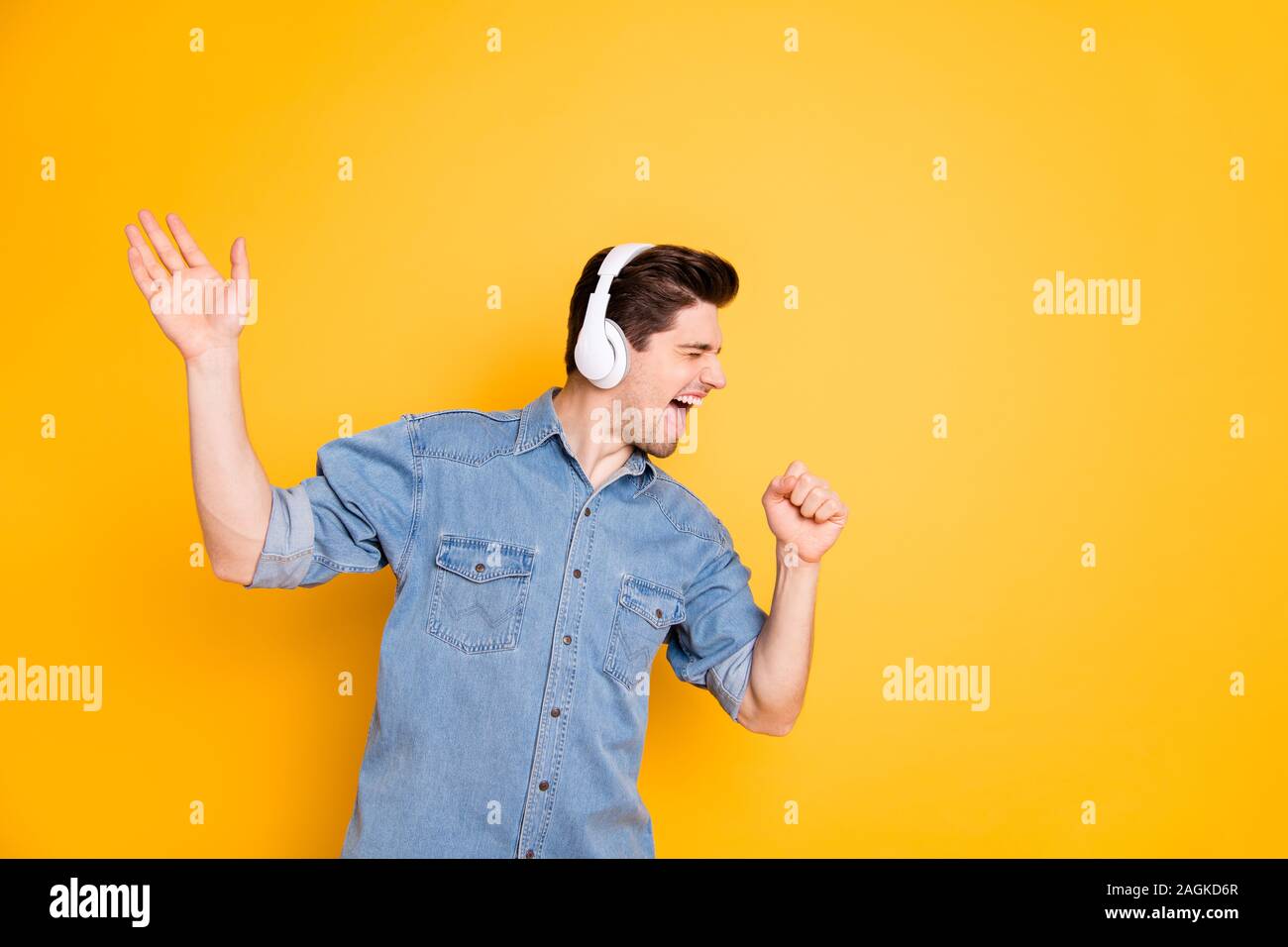 Photo of crazy singer screaming into imaginary microphone using ...