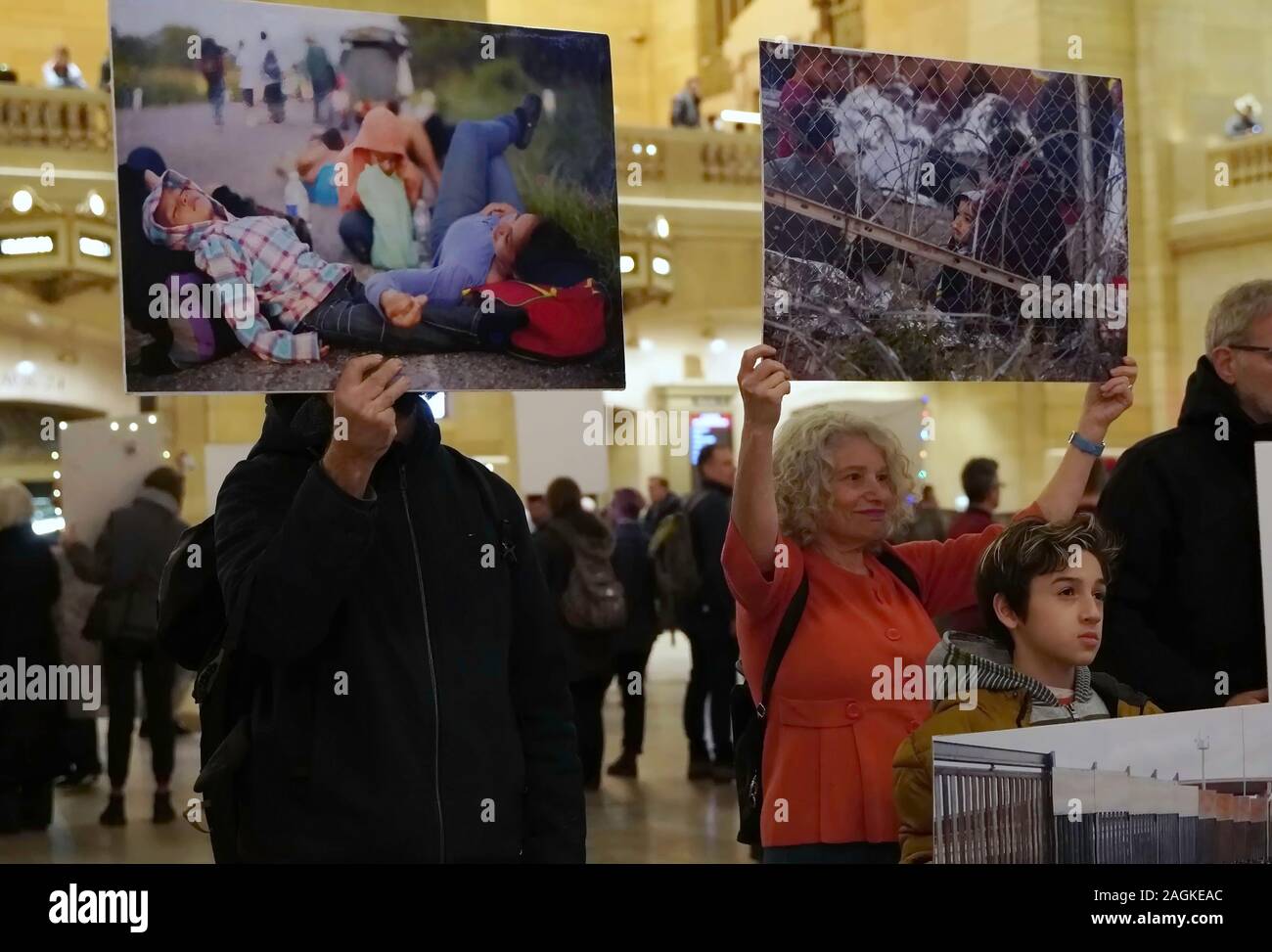 New York, NY / USA - December 19, 2019: Three protestors from the group ...