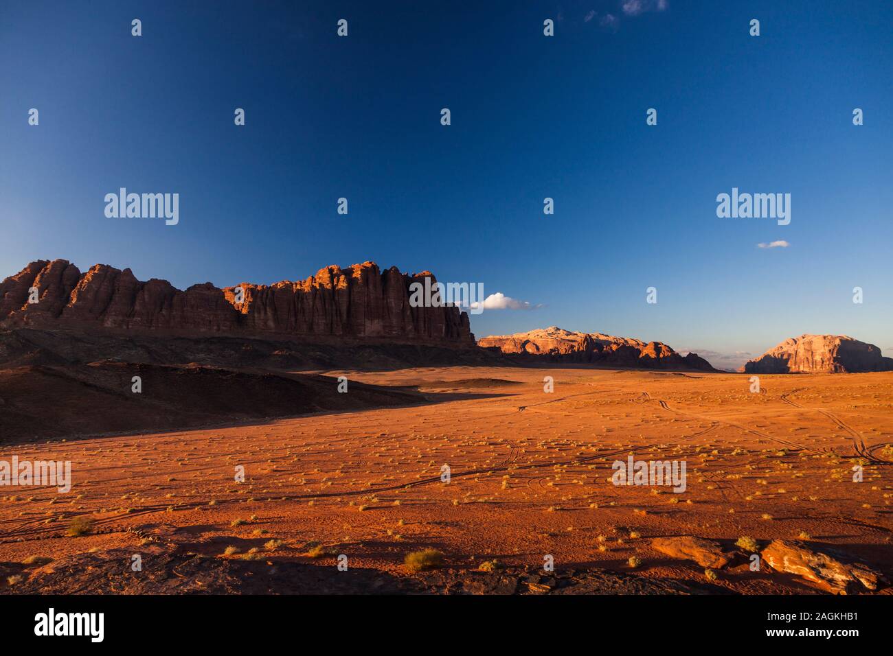Wadi Rum, landscapes of sandy desert, and view of eroded rocky ...