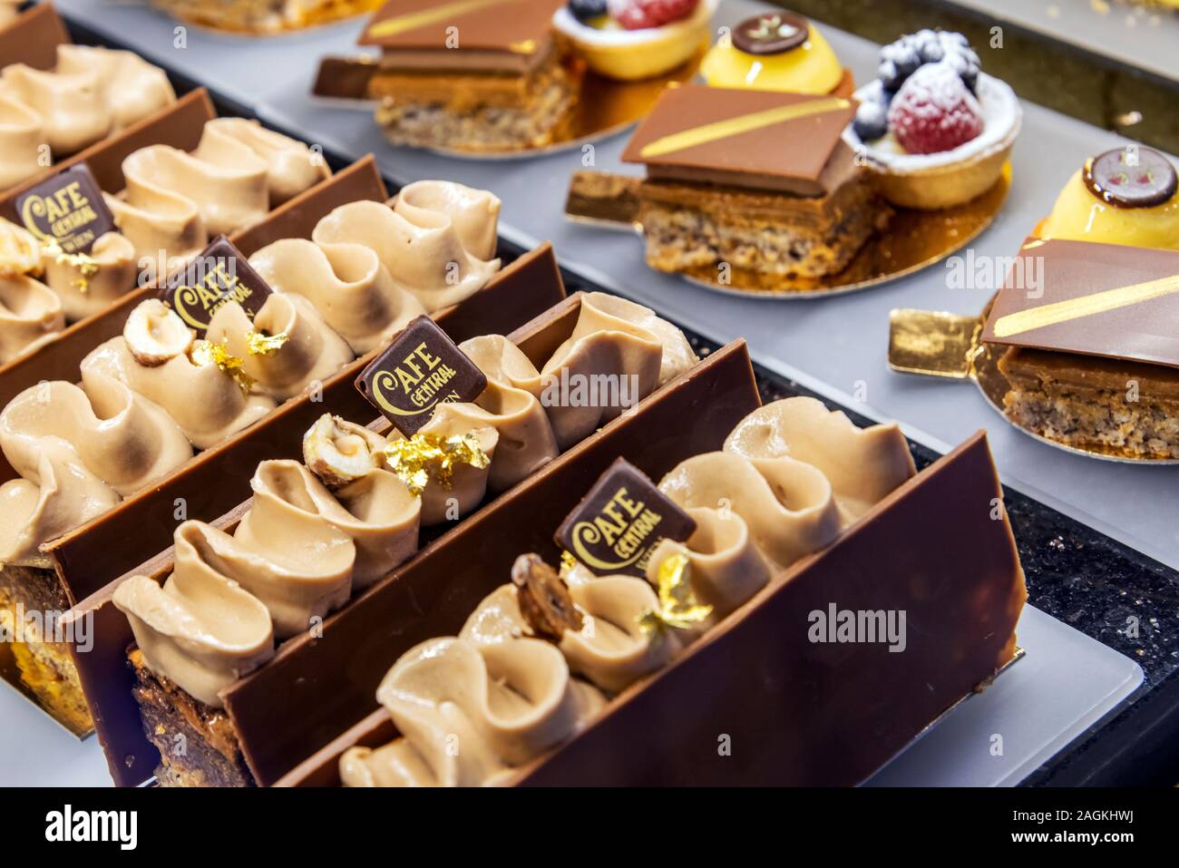 Cake and pastries display, Cafe Central, Vienna, Austria Stock Photo ...