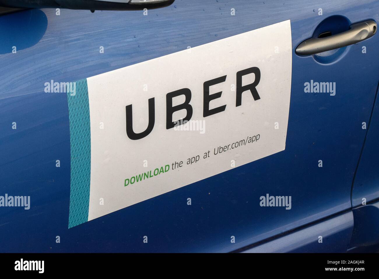 Sign From The Uber Taxi Company At Manchester England 2019 Stock Photo ...
