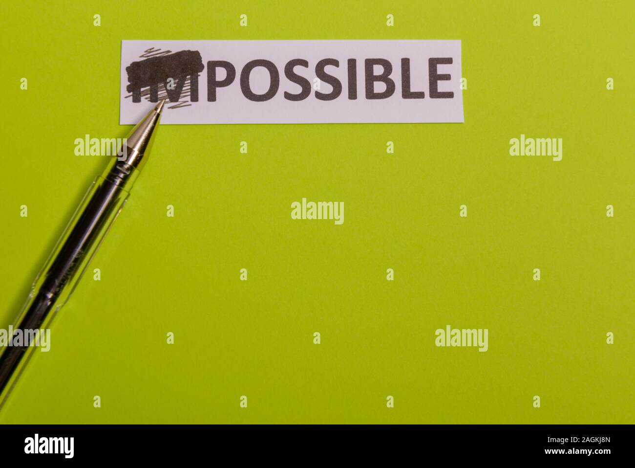 Impossible text cut out. Possible concept. Success. Pink background ...