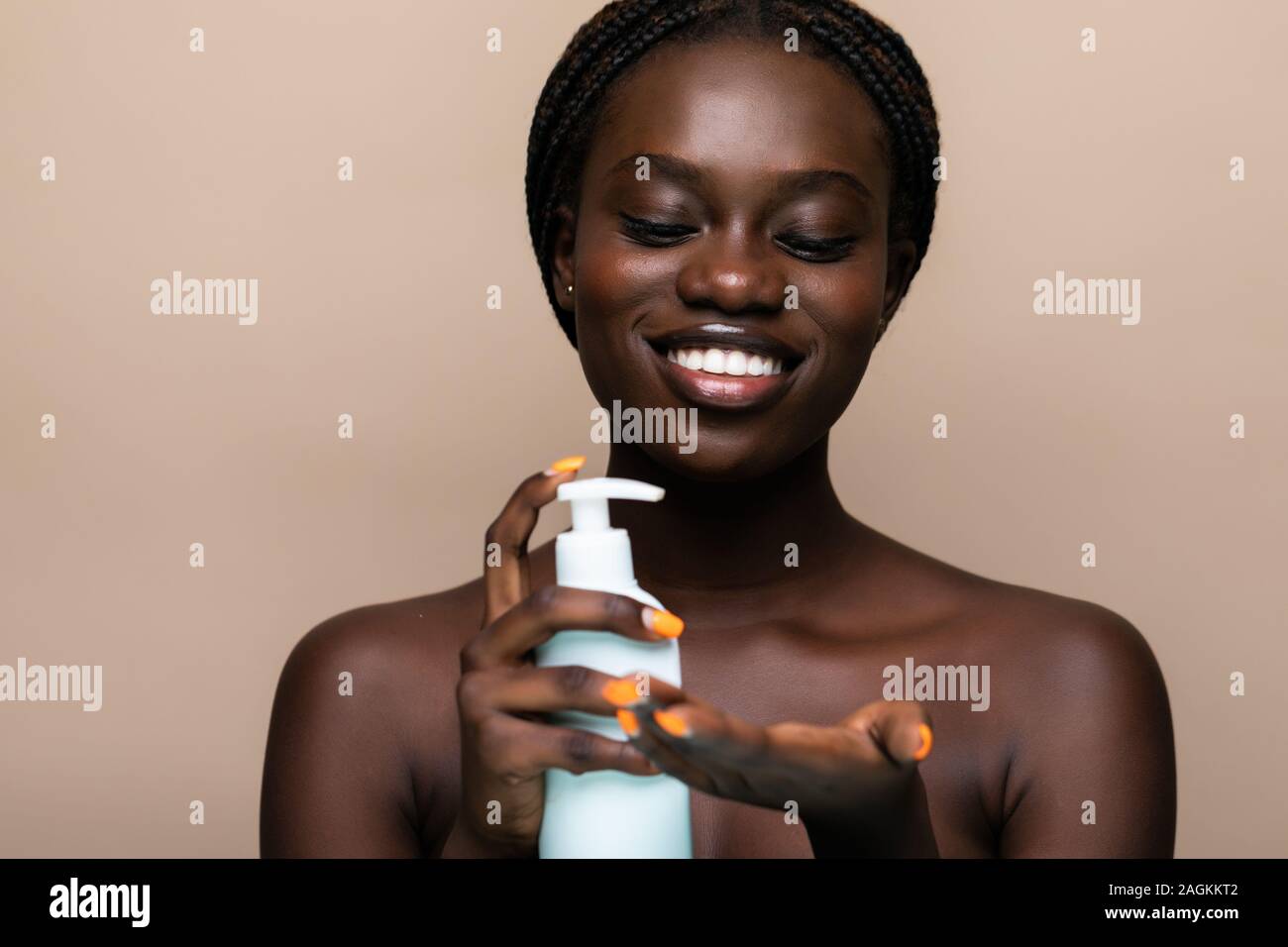 Beautiful woman face spray on face lotion cosmetology on white ...