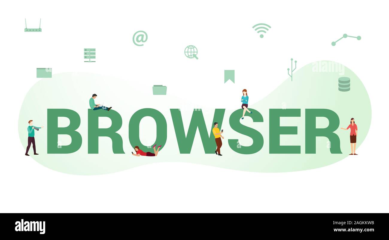 browser surfing internet concept with big word or text and team people ...
