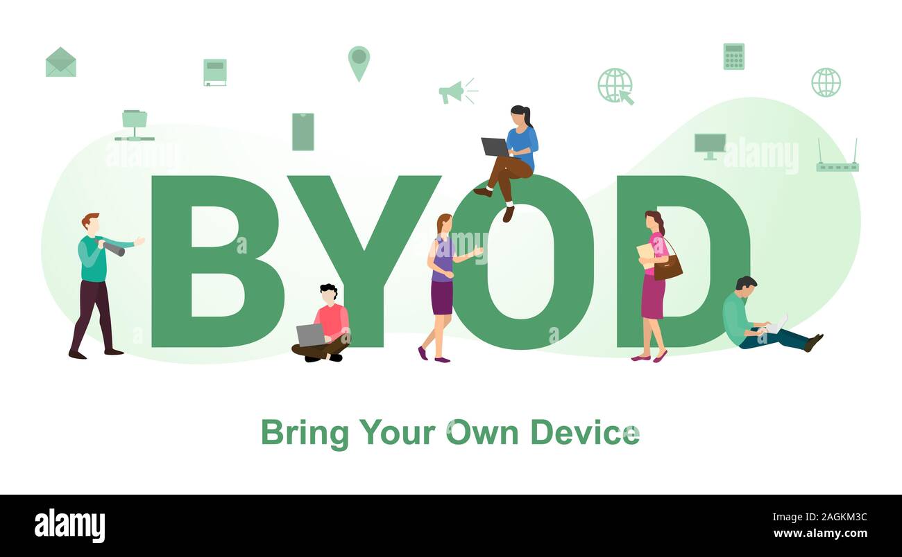 byod bring your own devices concept with big word or text and team ...