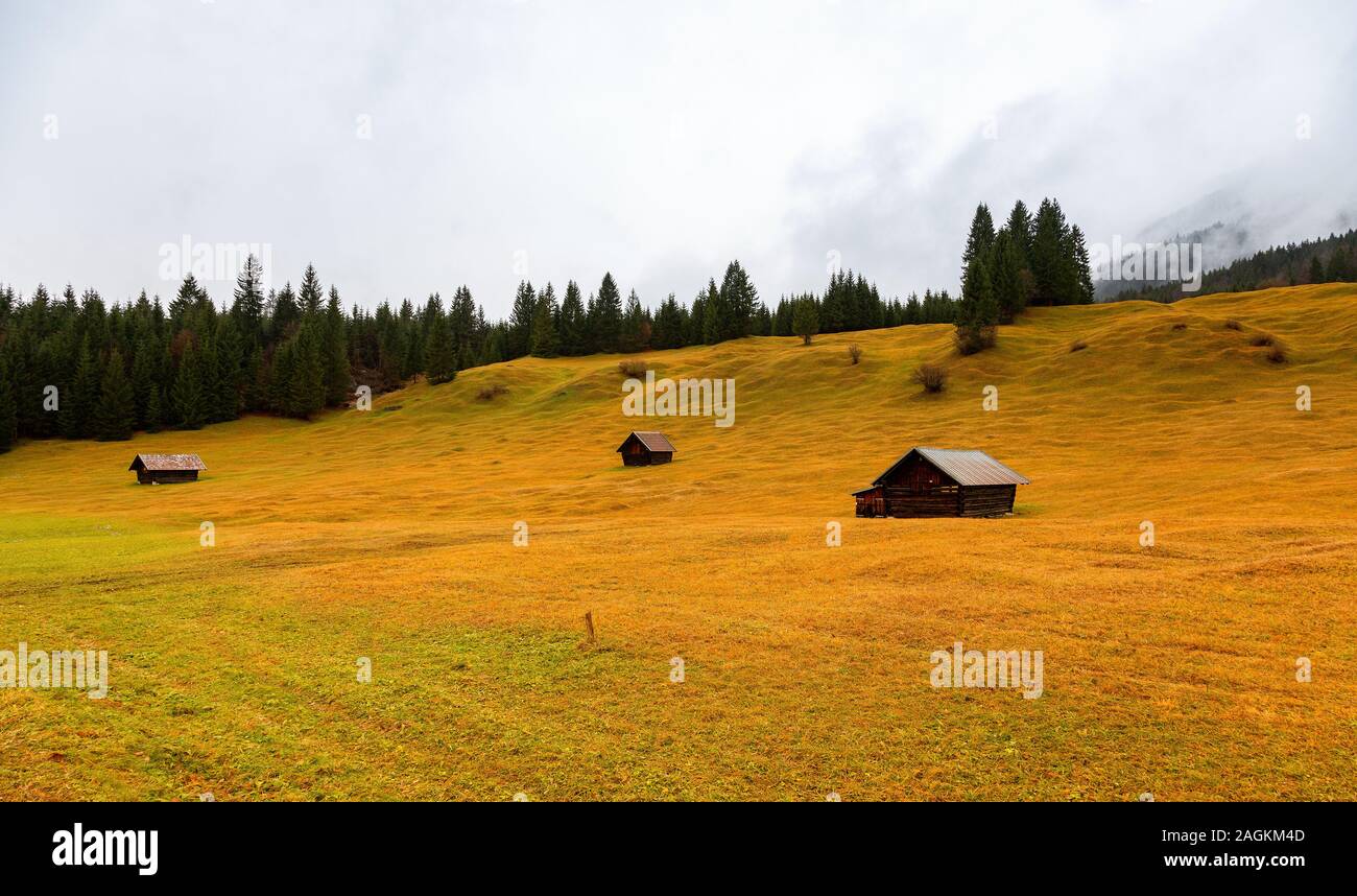 Old wooden huts in Alps, Bavaria Germany Stock Photo - Alamy