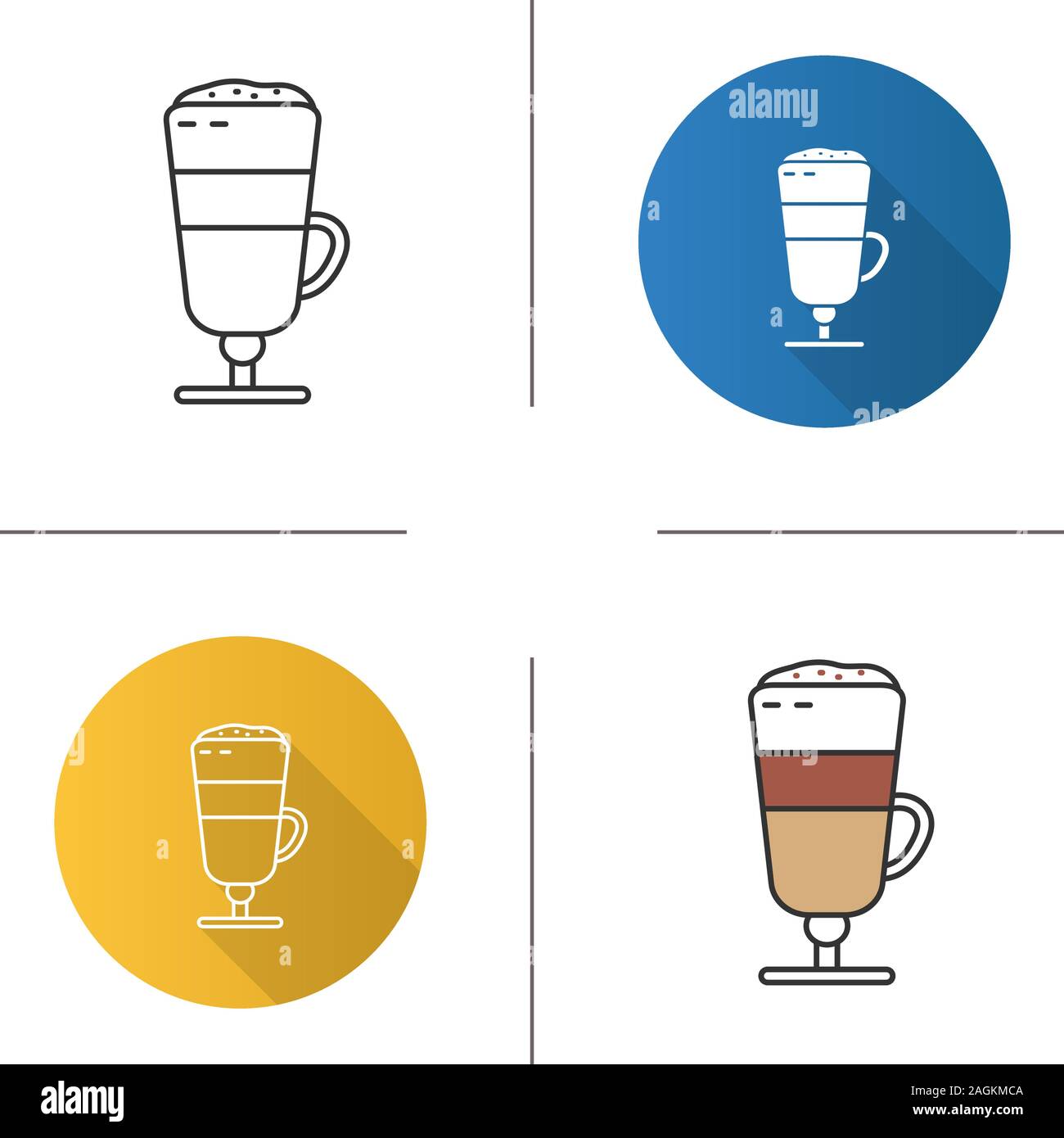 Latte macchiato icon. Coffee. Flat design, linear and color styles ...