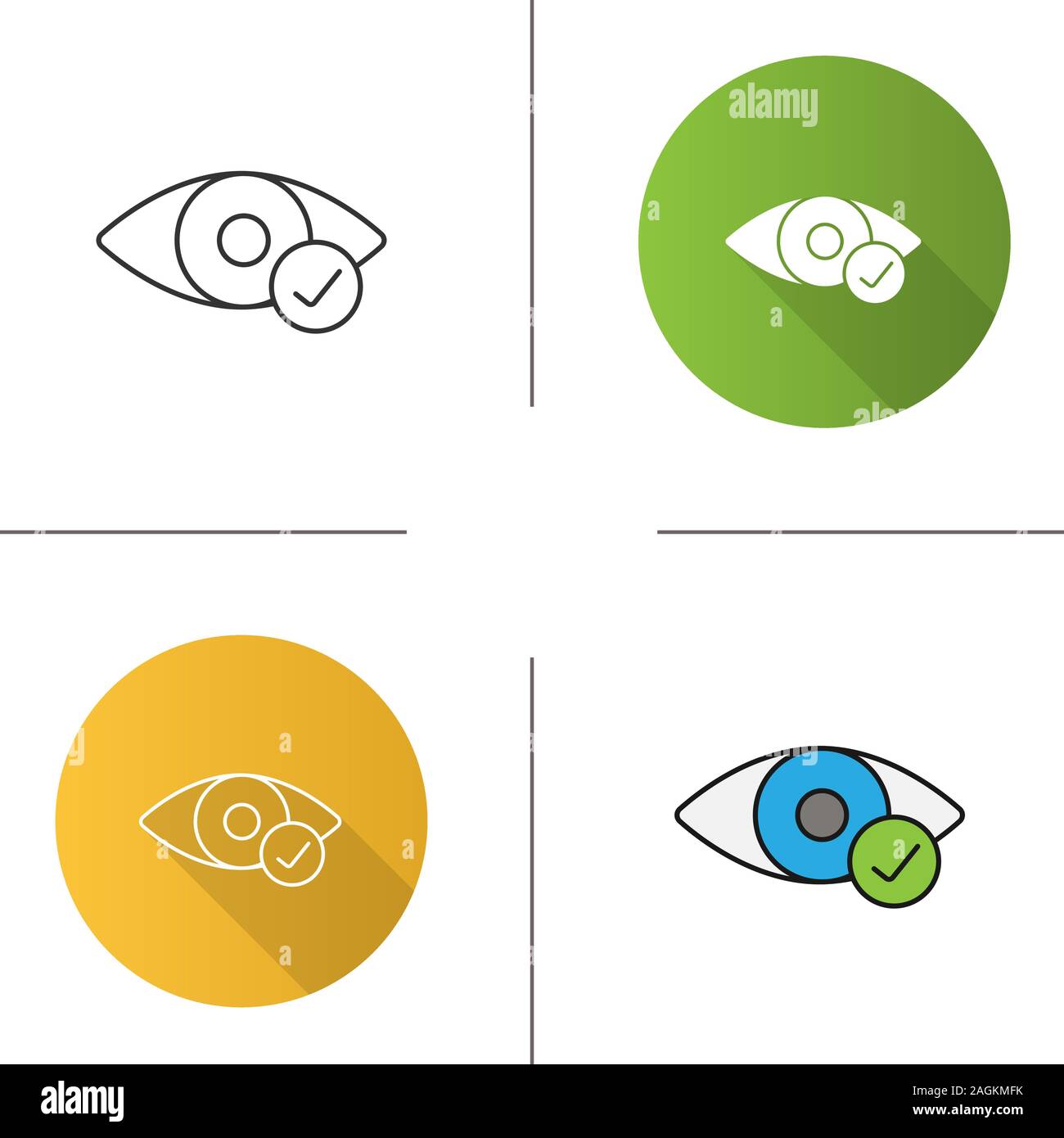 Eye with check mark icon. Good vision. Flat design, linear and color ...