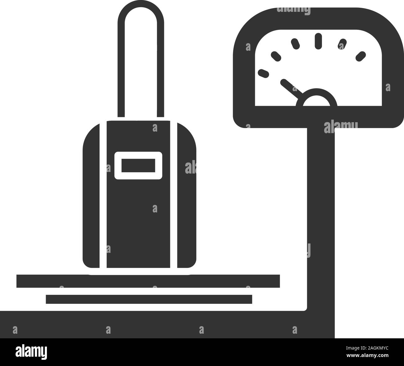 Baggage scales glyph icon. Luggage weight checking. Silhouette symbol ...