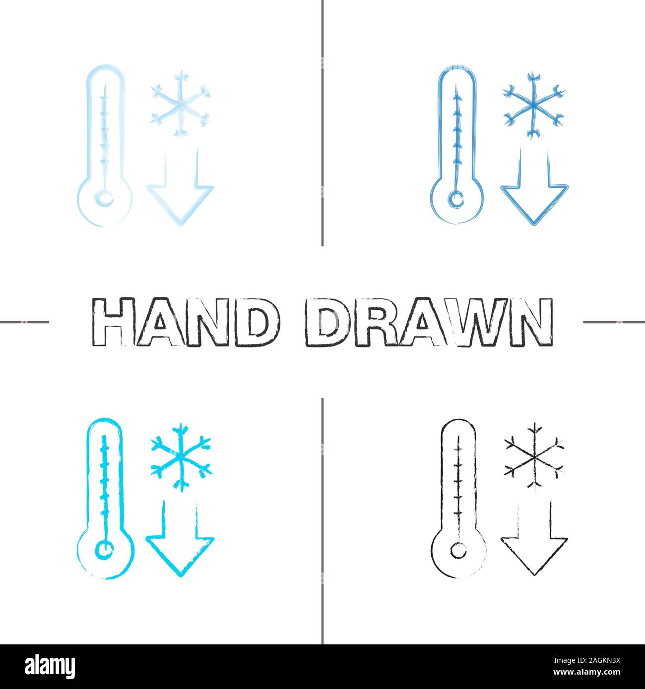 Winter temperature hand drawn icons set. Frosty weather. Thermometer ...