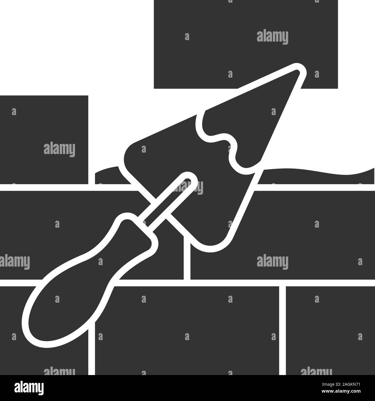 Brick wall with triangular shovel glyph icon. Putty knife, spatula ...