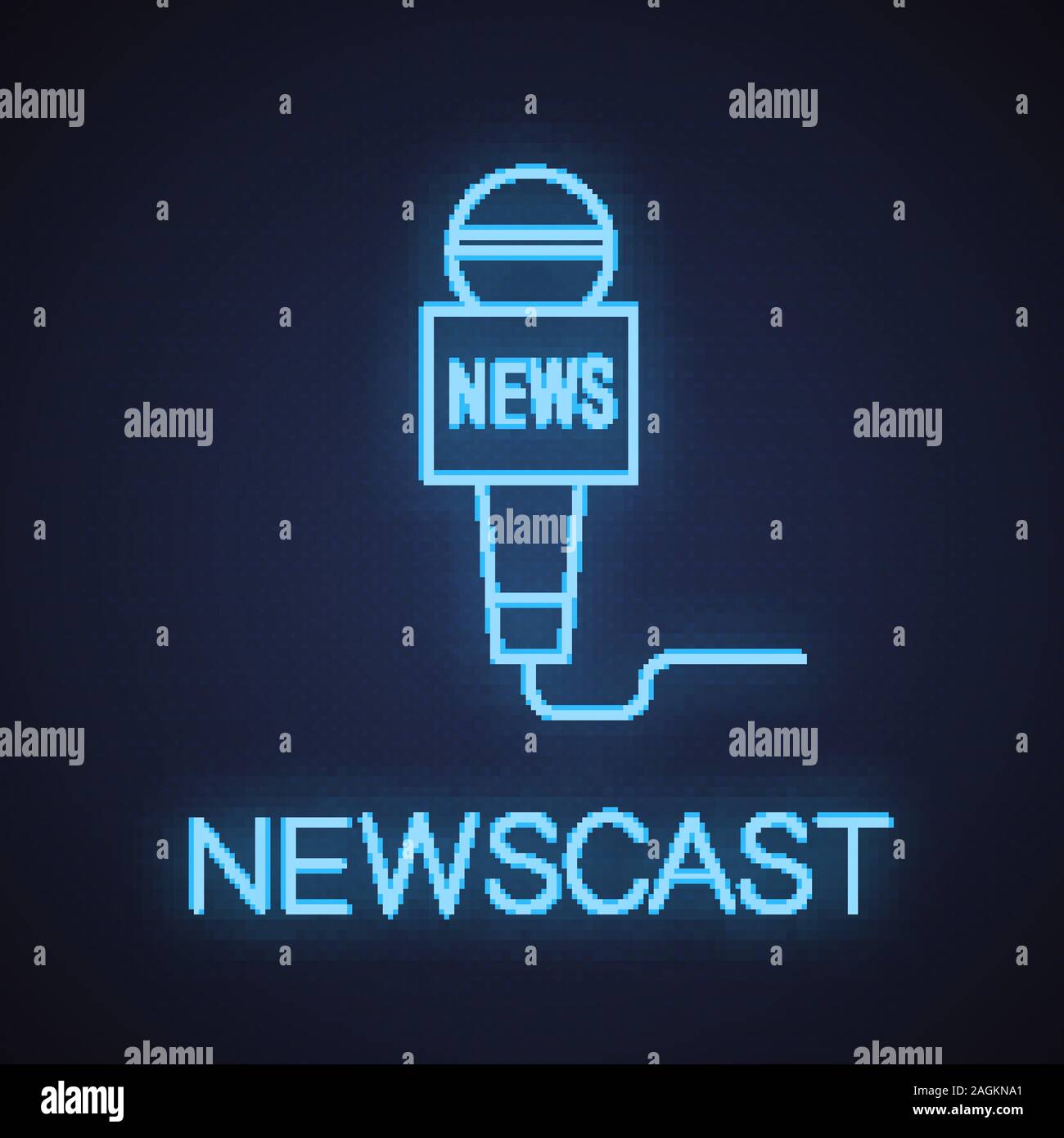 Microphone broadcasting news neon light icon. Television reporting ...