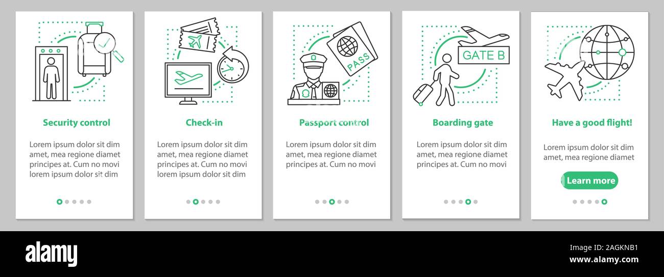 Airport service onboarding mobile app page screen with linear concepts ...