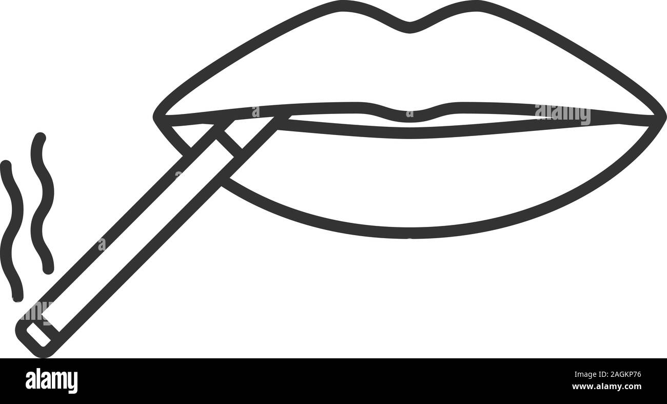 Cigarette In Mouth Linear Icon Thin Line Illustration Smoking