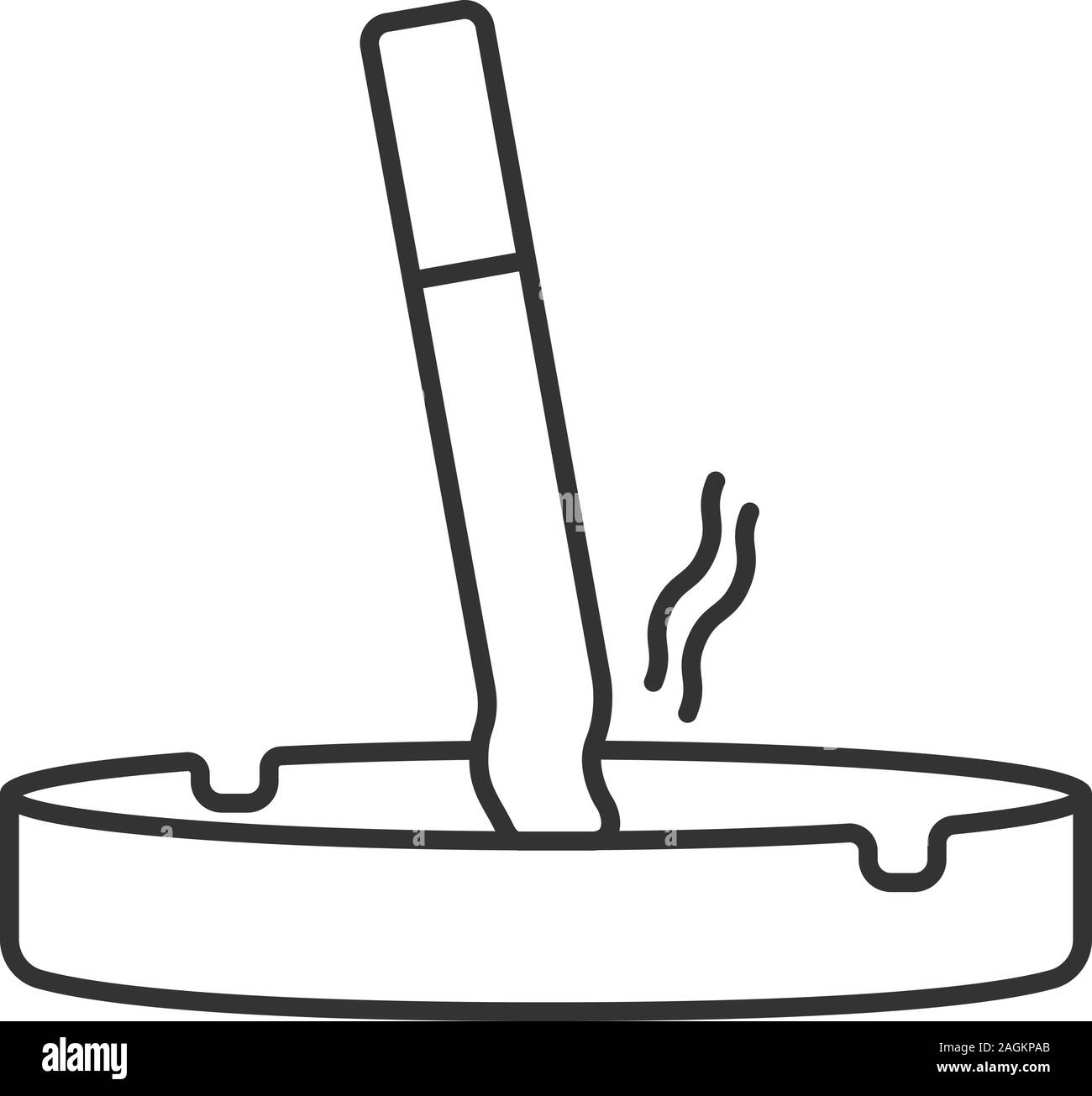 Ashtray with stubbed out cigarette linear icon. Thin line illustration ...