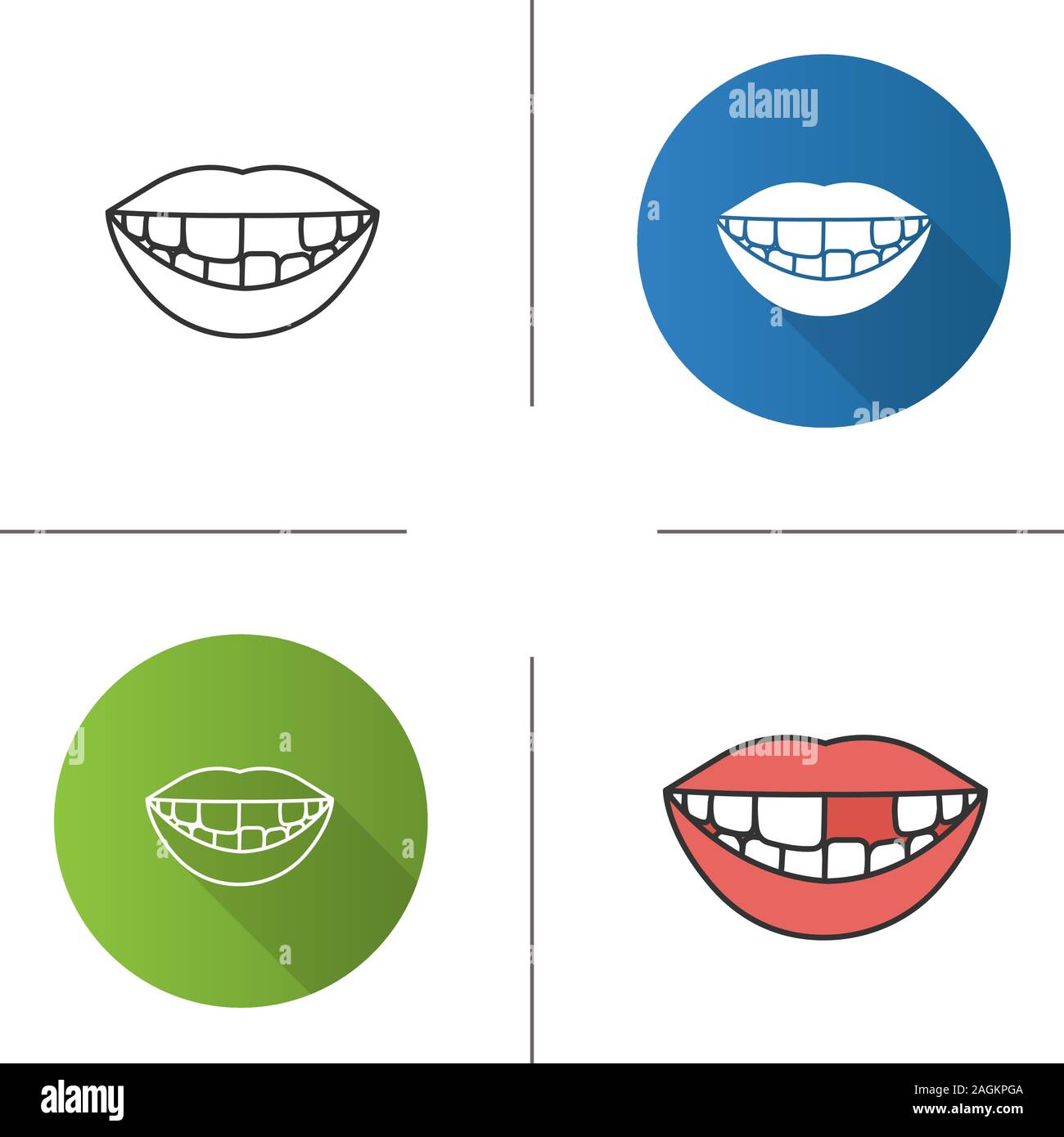 Smile with missing tooth icon. Flat design, linear and color styles ...