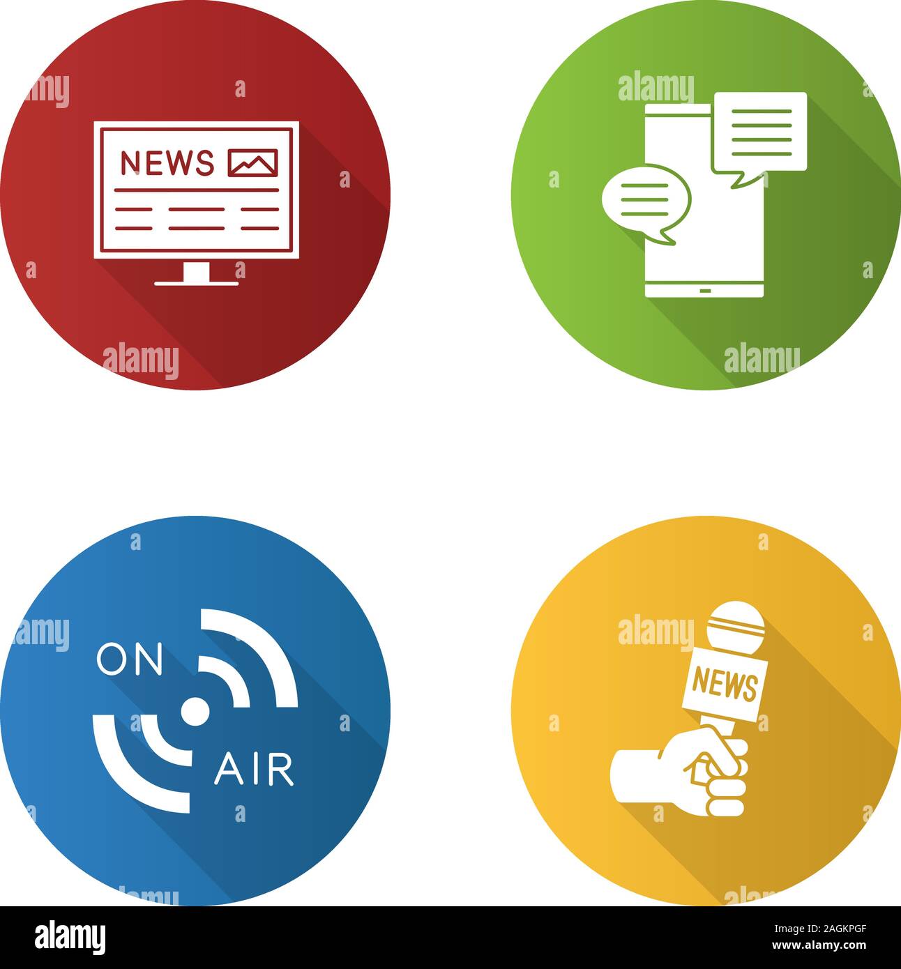Mass media flat design long shadow glyph icons set. Press. Electronic ...