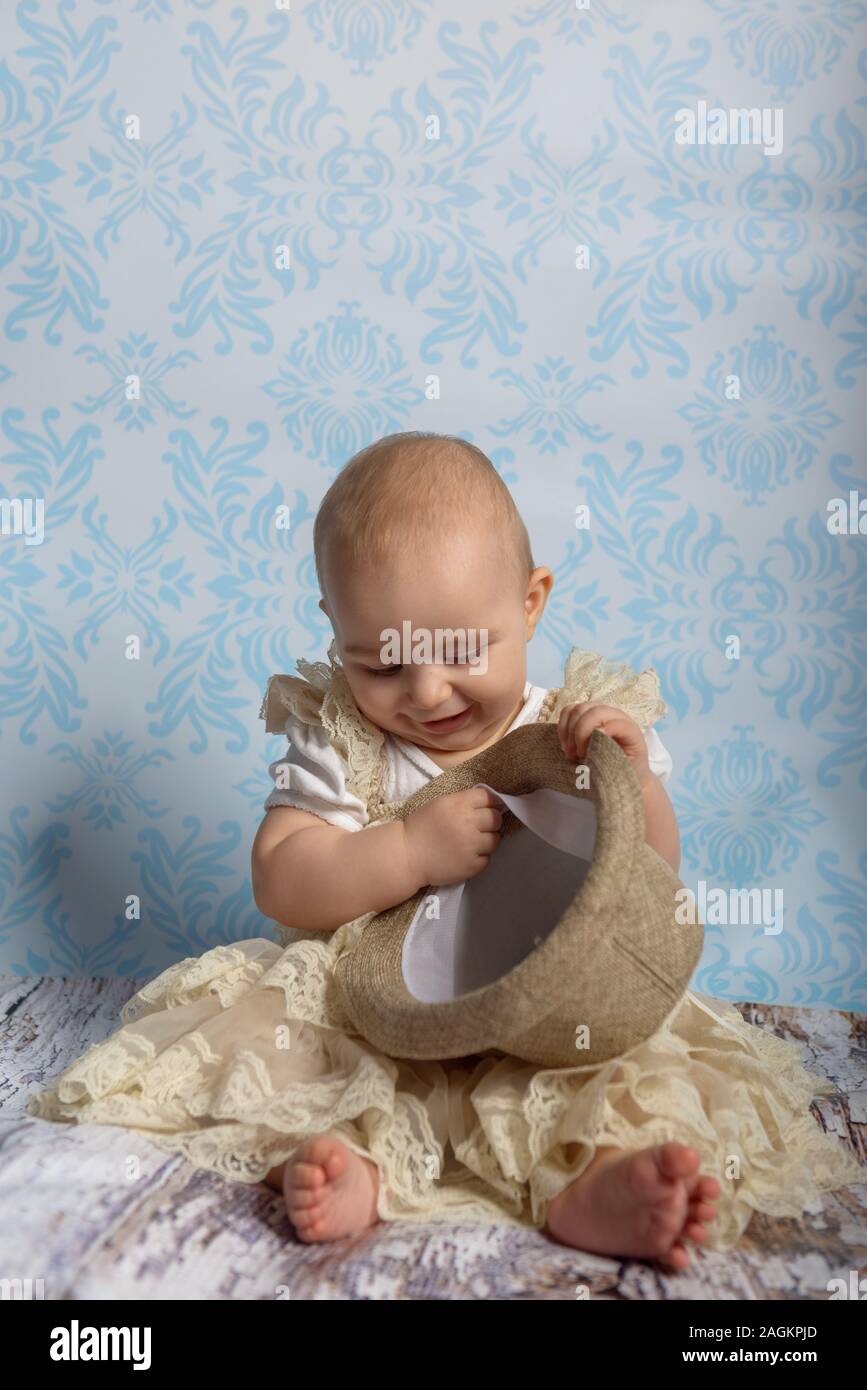 Portrait of adorable baby girl. Childhood. Authentic image Stock Photo ...