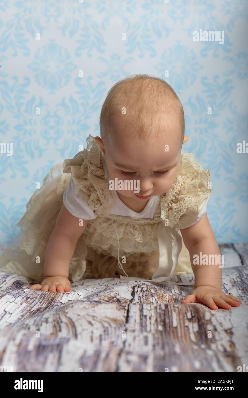 Portrait of adorable baby girl. Childhood. Authentic image Stock Photo ...