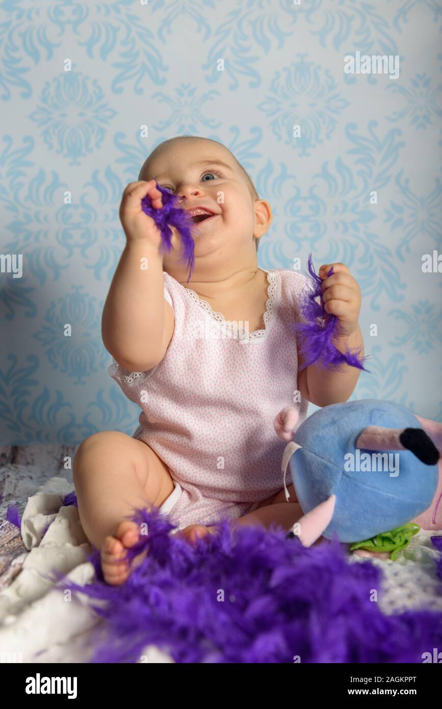 Portrait of adorable baby girl. Childhood. Authentic image Stock Photo ...