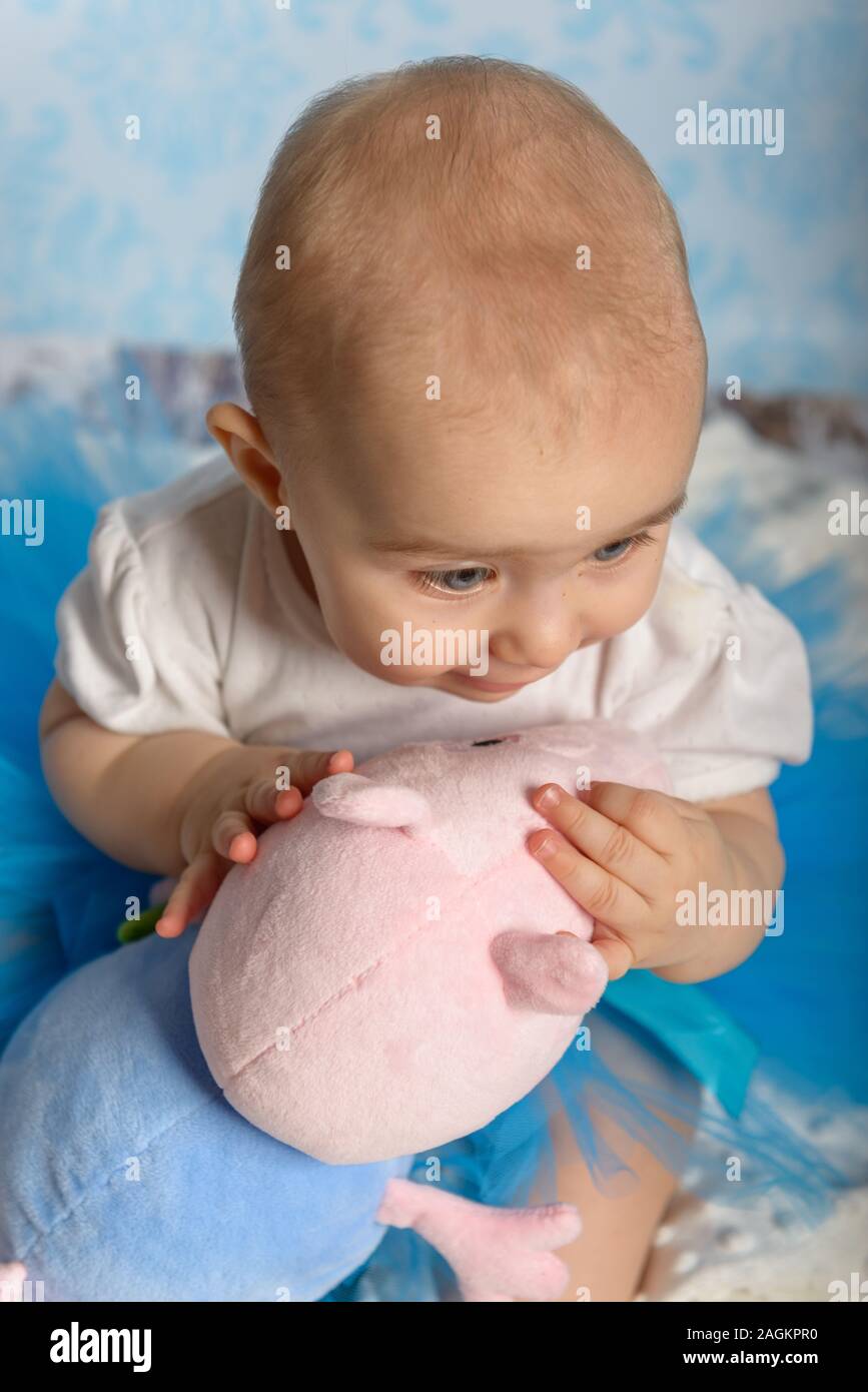 Portrait of adorable baby girl. Childhood. Authentic image Stock Photo ...