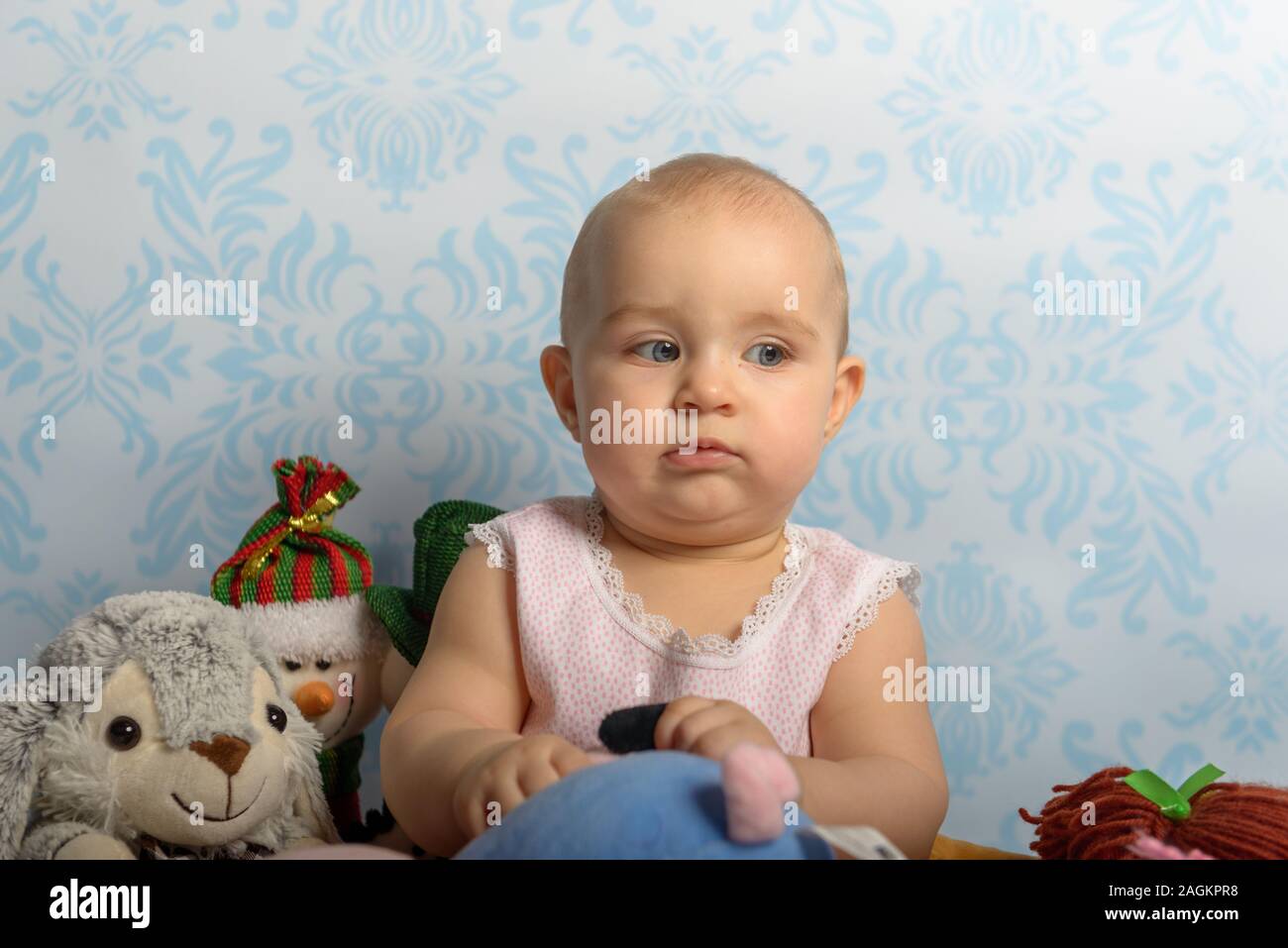 Portrait of adorable baby girl. Childhood. Authentic image Stock Photo ...