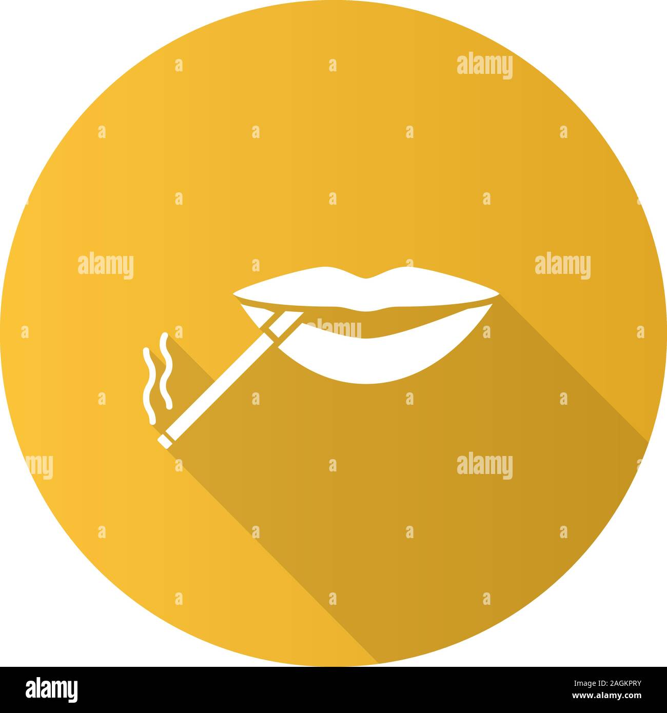 Cigarette in mouth flat design long shadow glyph icon. Smoking positive ...
