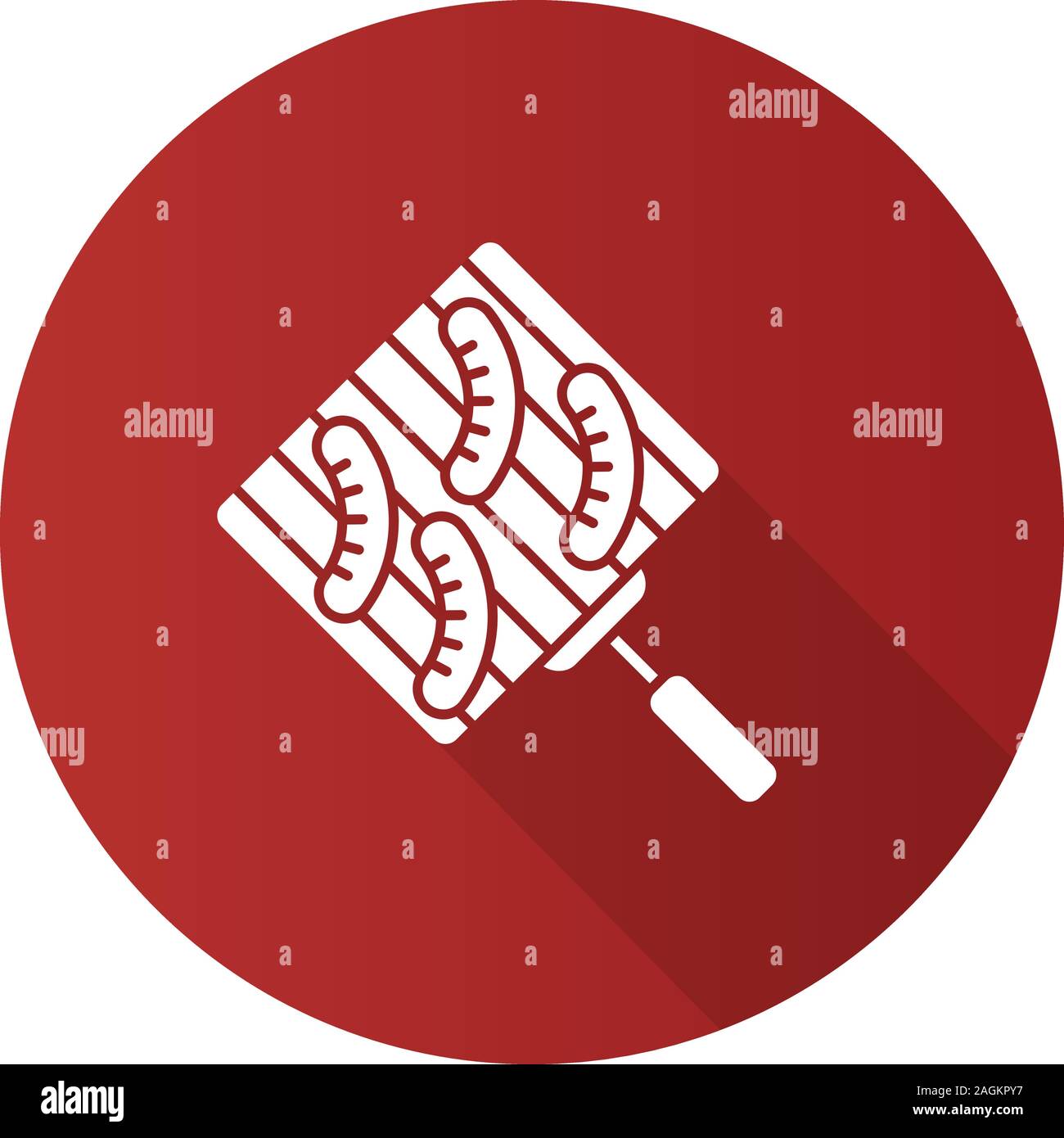 Hand grill with sausages flat design long shadow glyph icon. Barbecue ...
