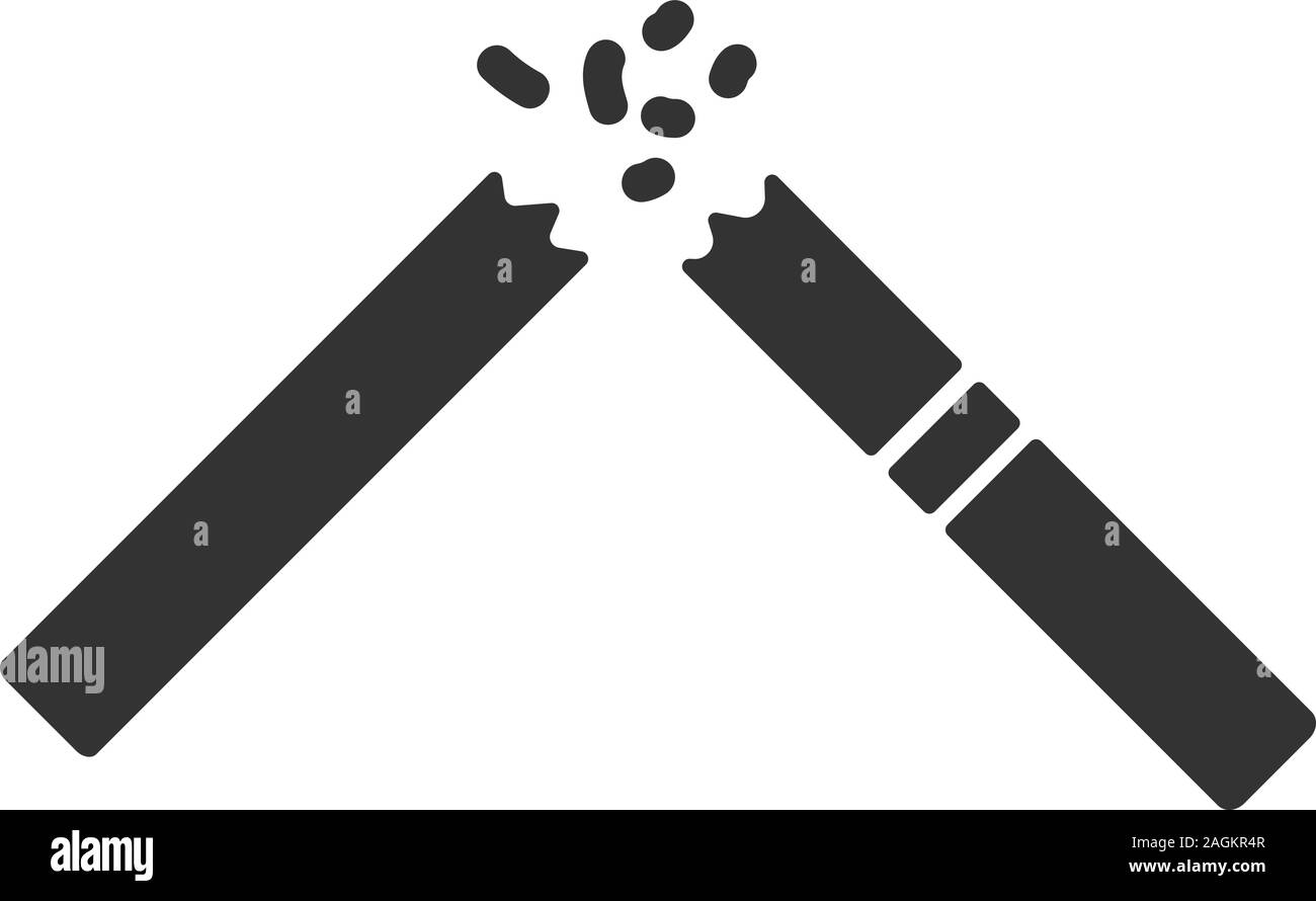 Broken cigarette glyph icon. Stopping smoking. Silhouette symbol ...