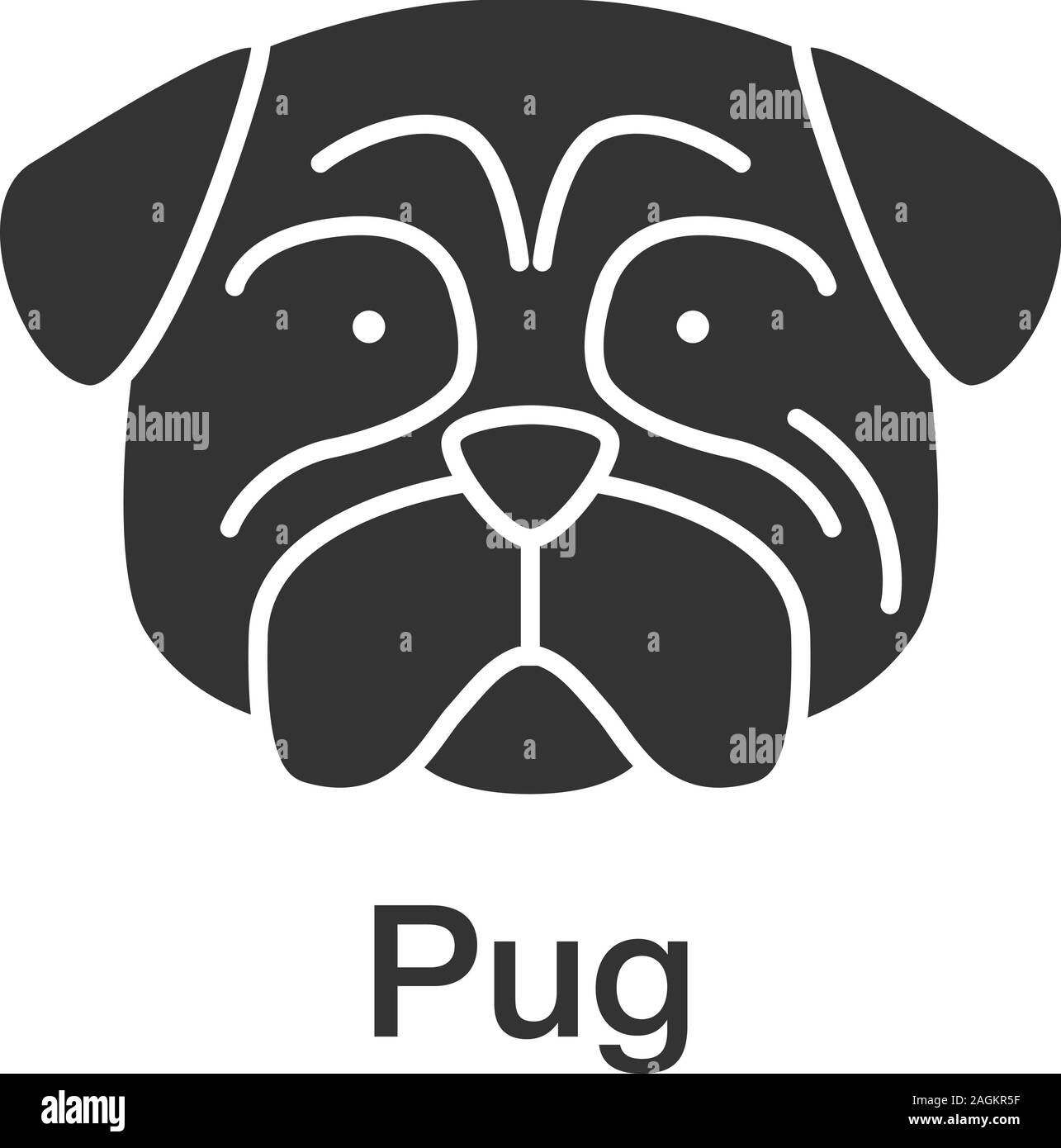 Pug glyph icon. Mops. Companion dog breed. Silhouette symbol. Negative ...