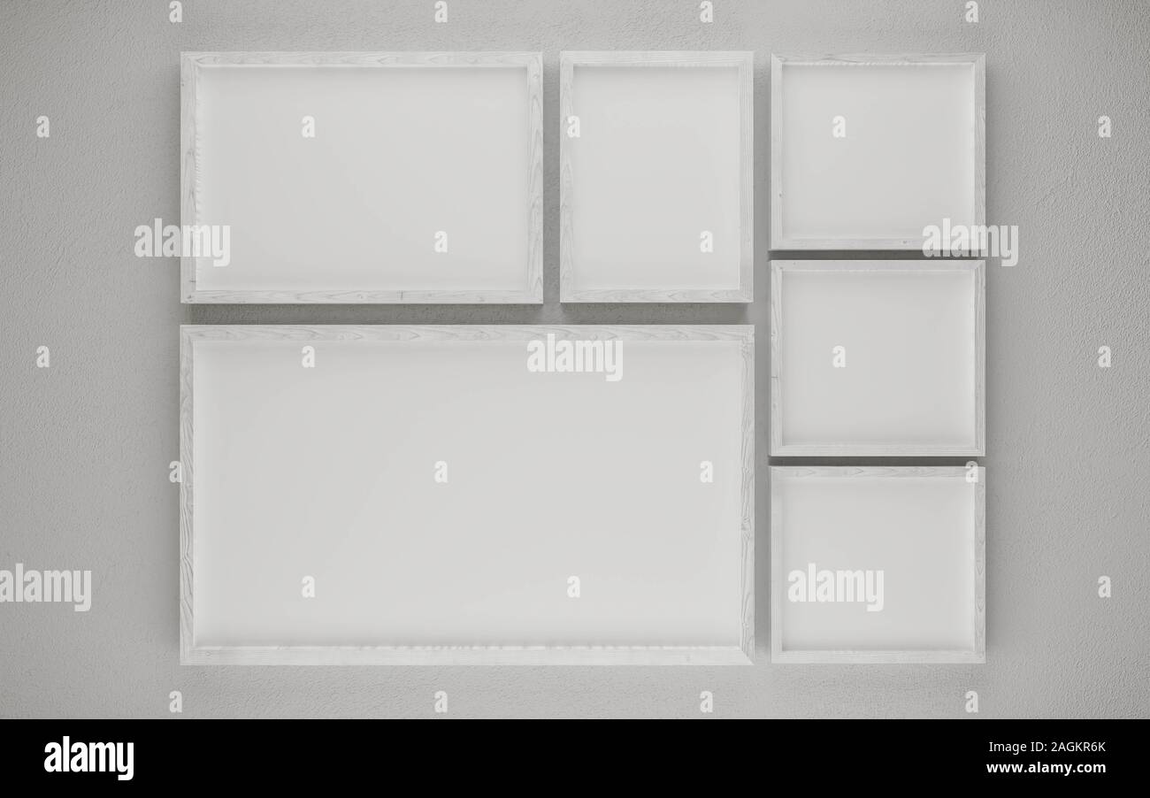 Multiple wooden picture frames to add your content on a white wall ...