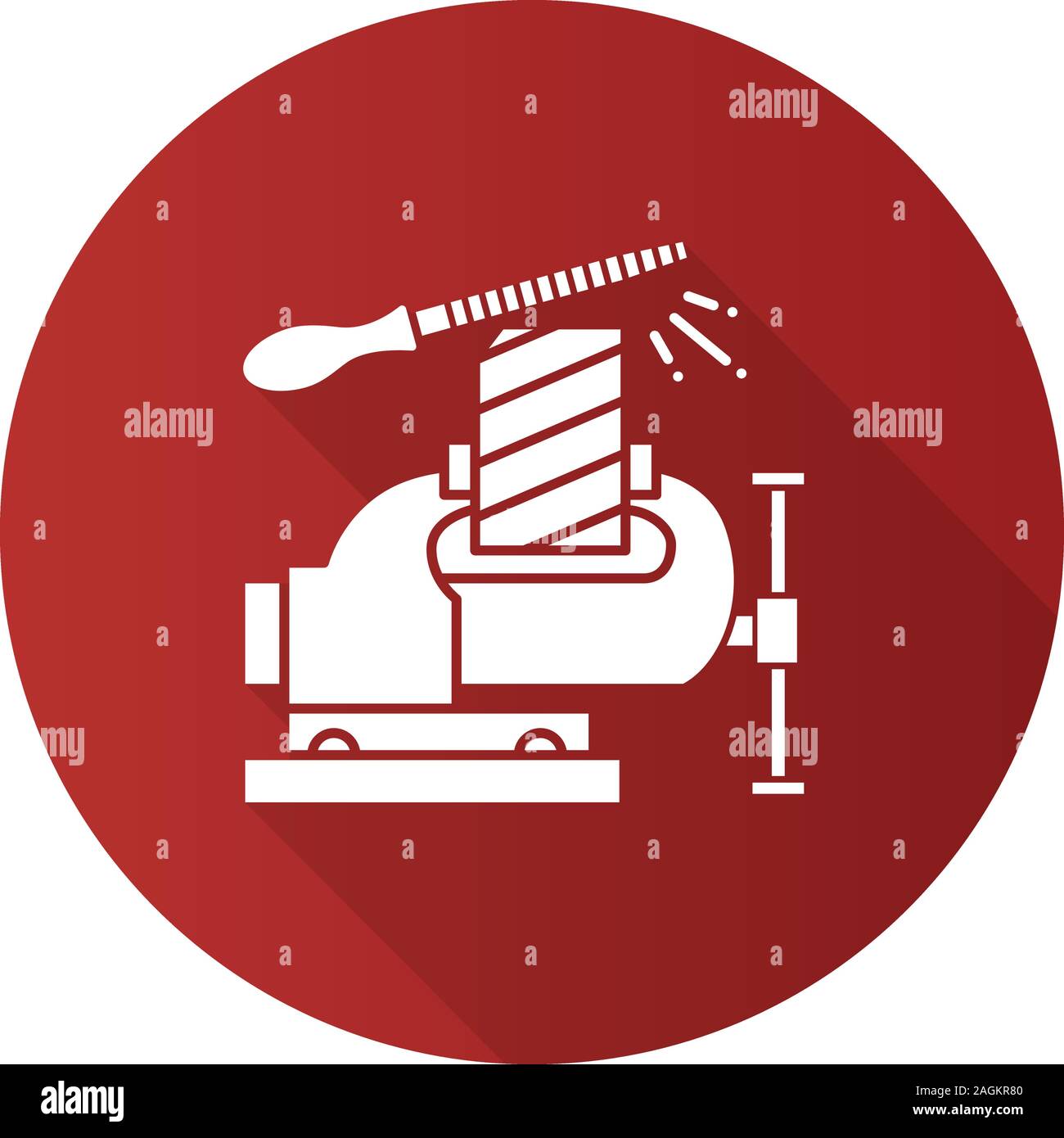 Bench vice fixing wooden plank flat linear long shadow icon. Leg vice ...