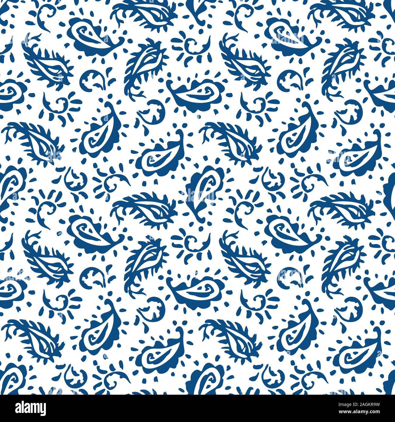 Traditional Textured Hand Painted Classic Blue Paisley Vector Seamless ...