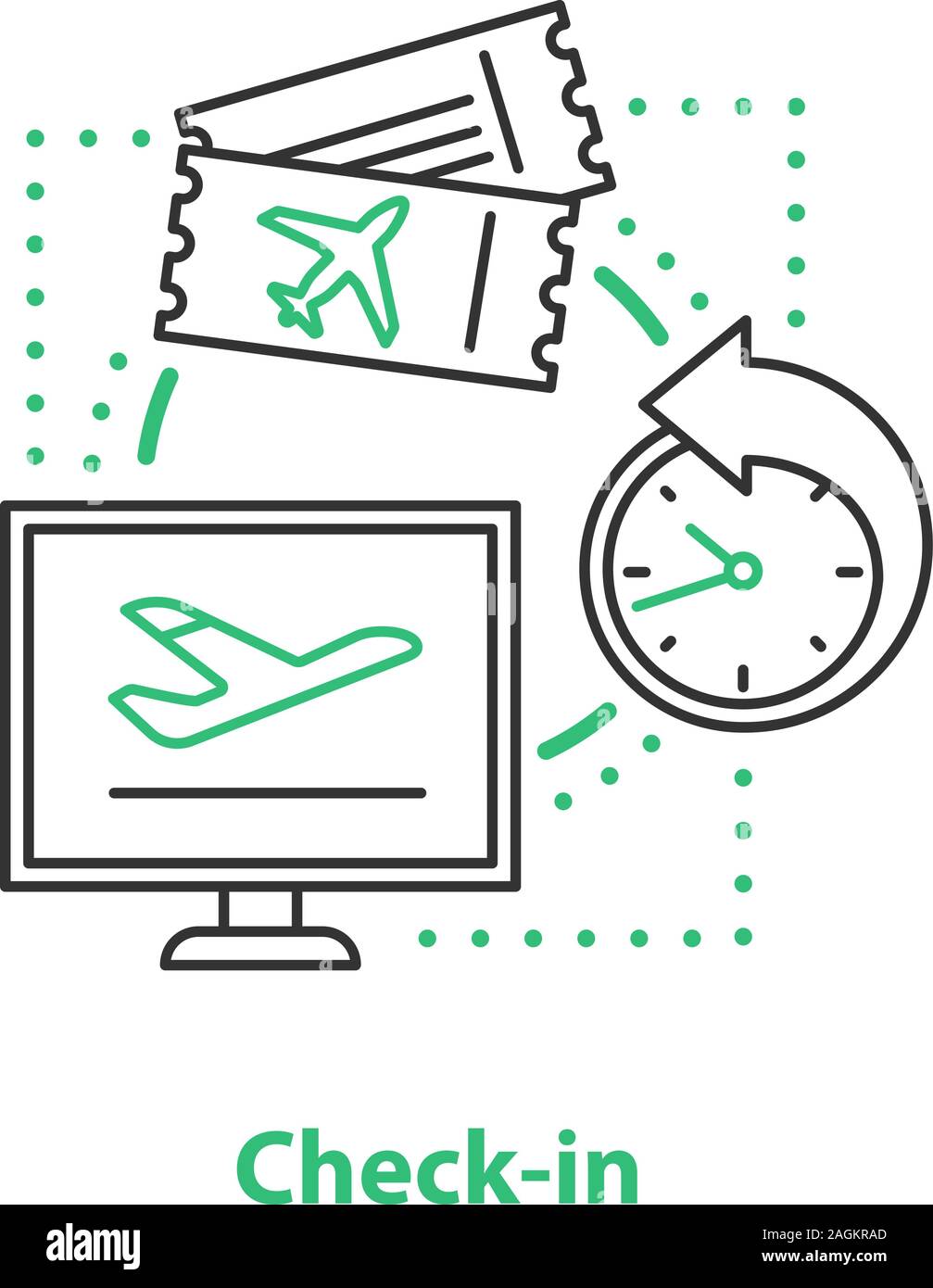Airport check in concept icon. Boarding airplane idea thin line ...