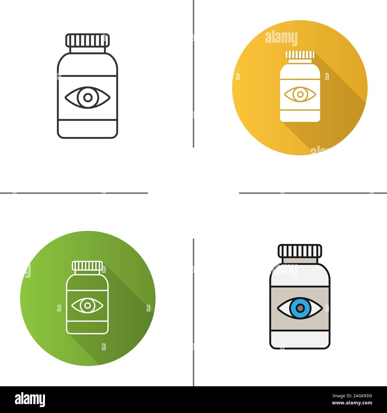 Eye pills icon. Medications. Flat design, linear and color styles ...