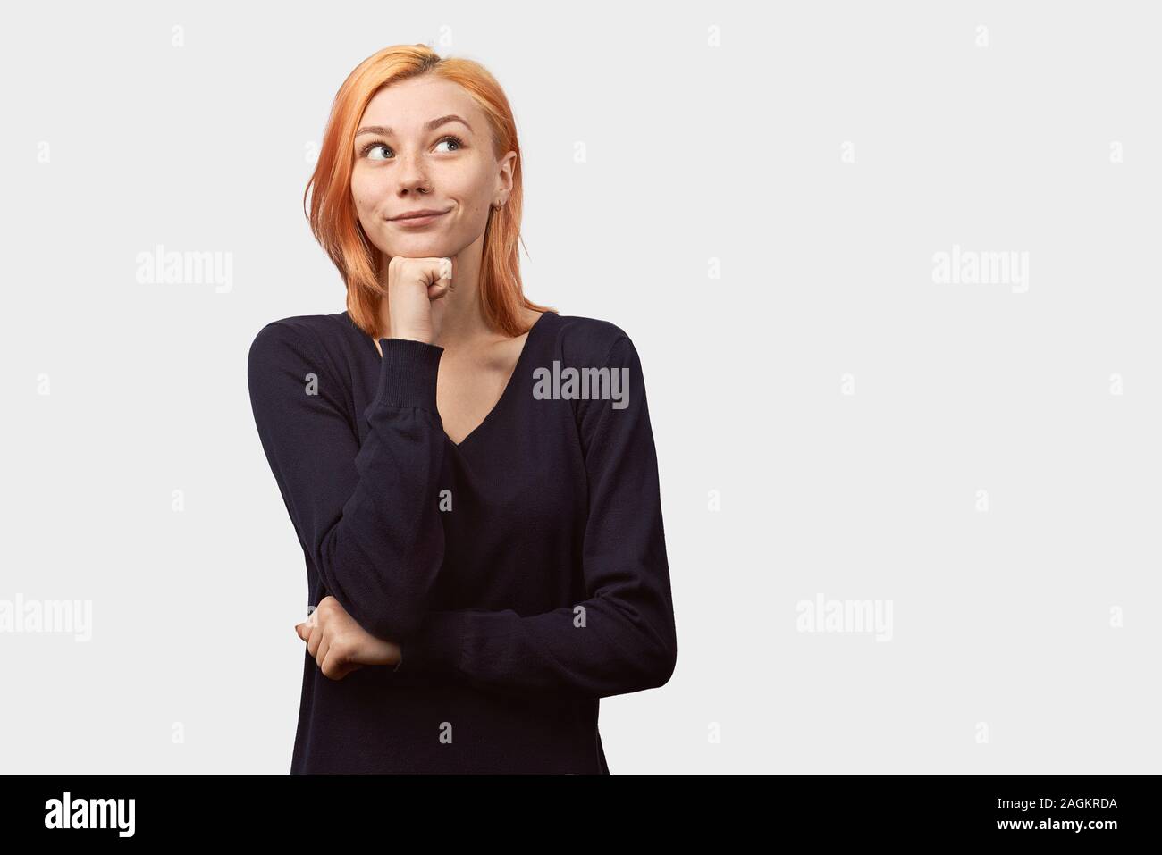 Face Hand Under Chin Smiling High Resolution Stock Photography and ...