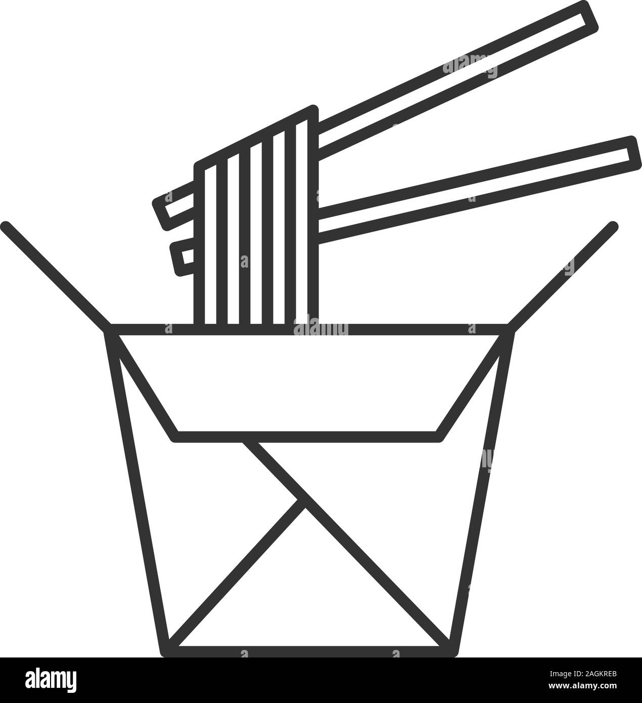 Chinese noodles in paper box and chopsticks linear icon. Thin line ...