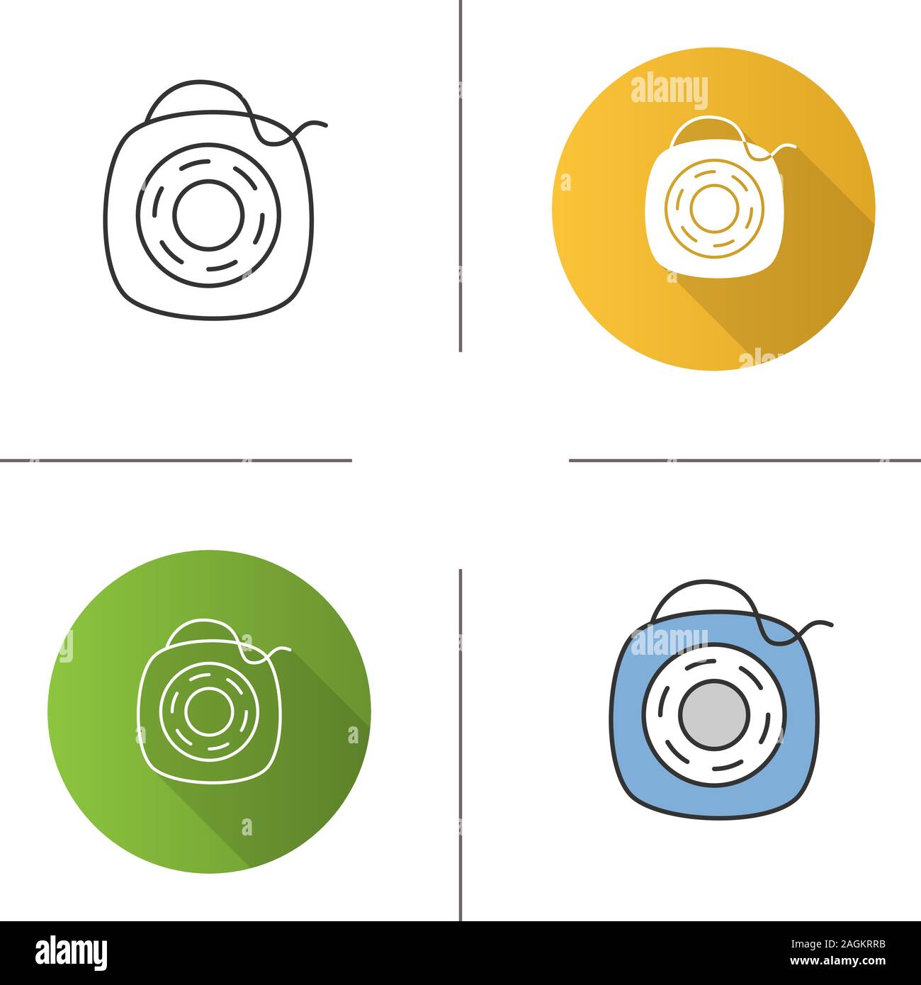 Dental floss icon. Teeth cleaning. Flat design, linear and color styles ...