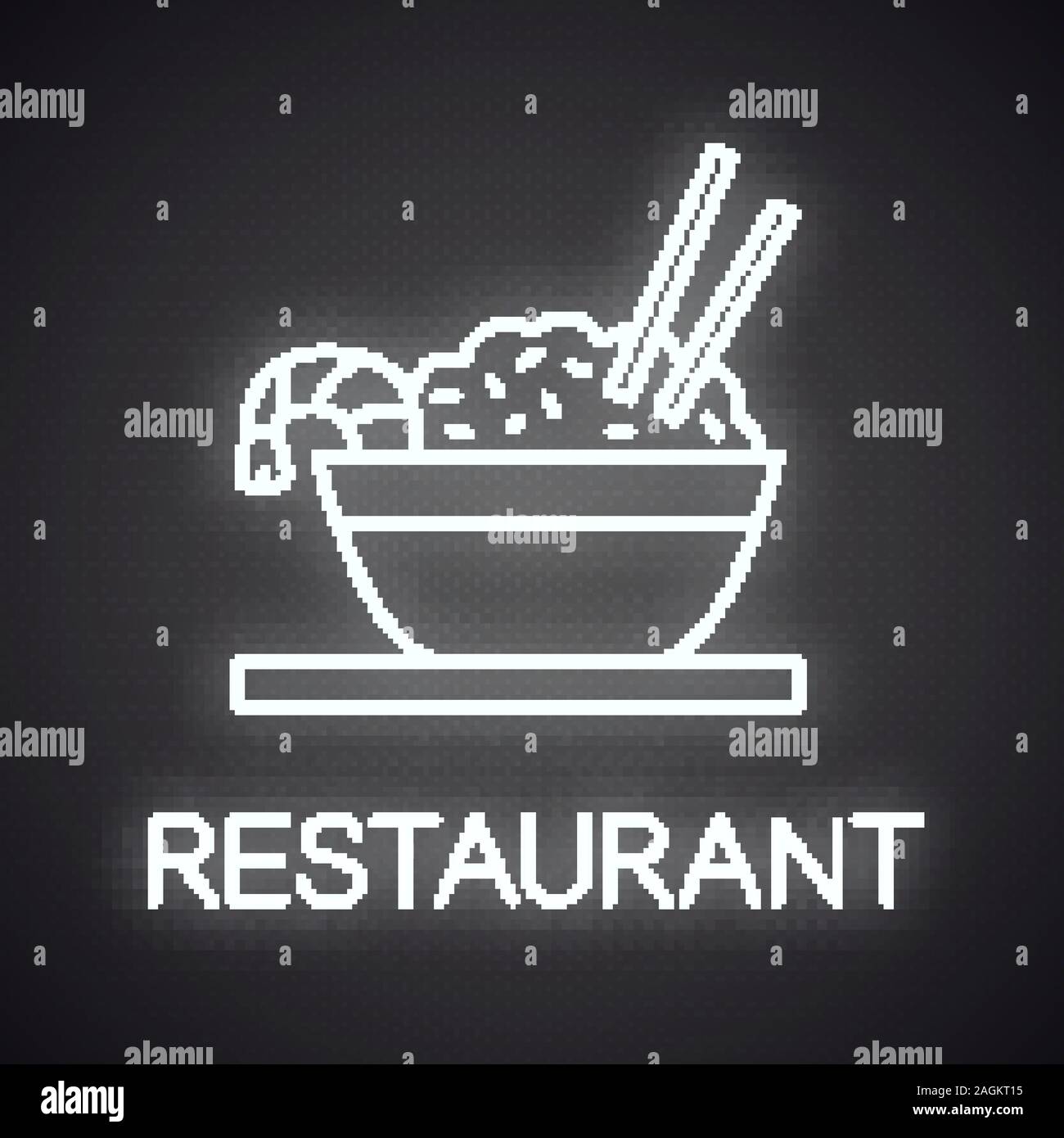 Rice with shrimps neon light icon. Fried rice in bowl and chopsticks ...