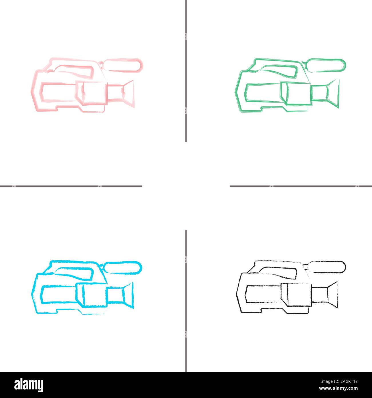 Video camera hand drawn icons set. Videotaping. Color brush stroke ...