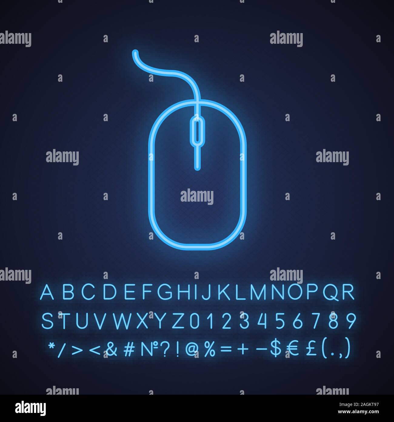 Computer mouse neon light icon. Glowing sign with alphabet, numbers and ...