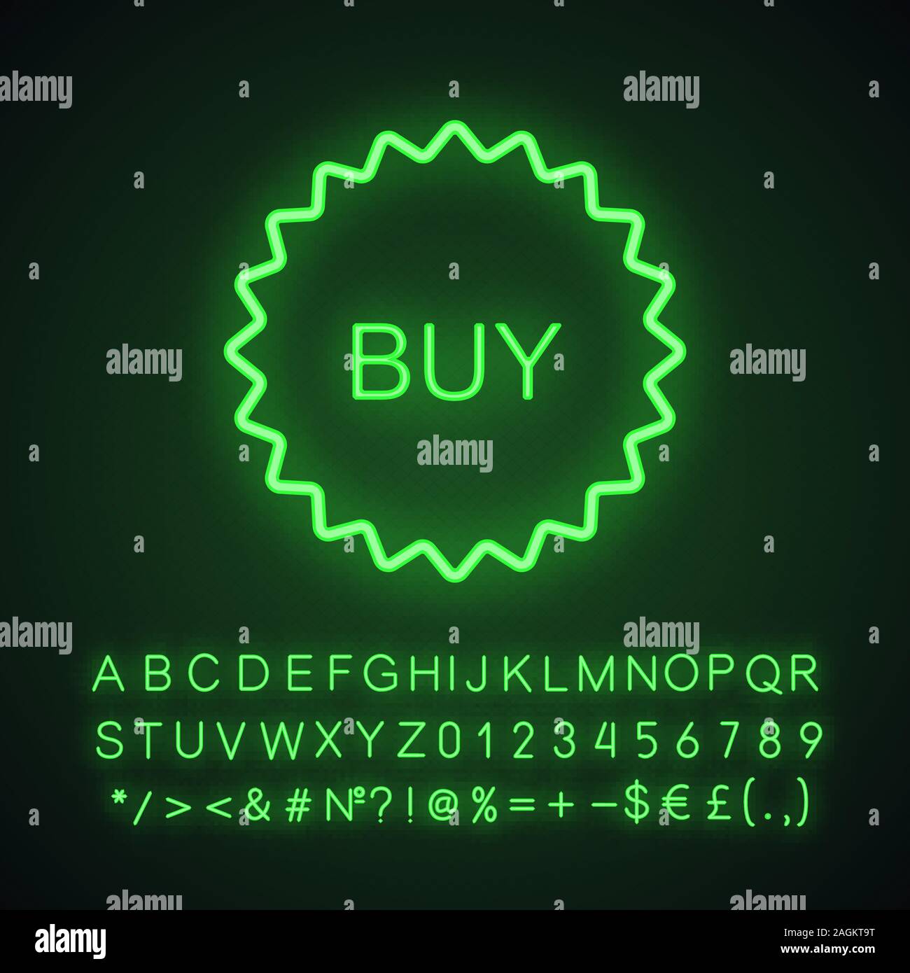 Buy sticker neon light icon. Shopping. Glowing sign with alphabet ...