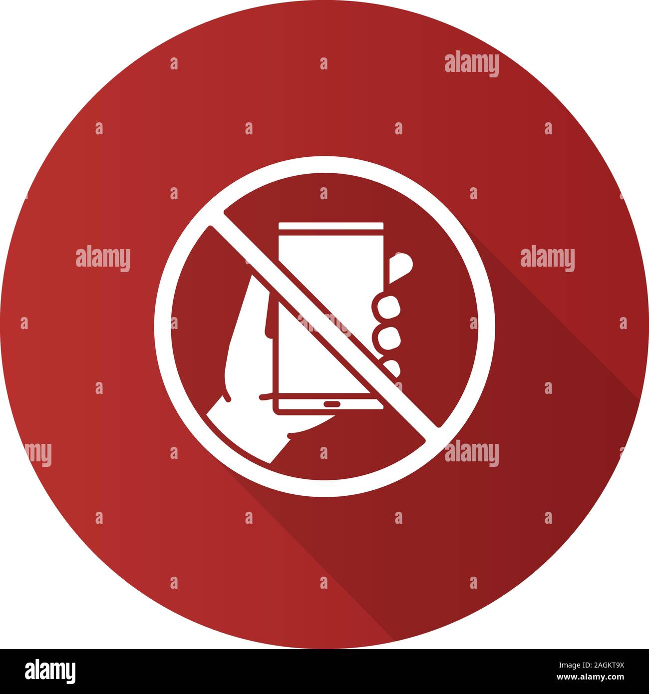 Forbidden sign with mobile phone flat design long shadow glyph icon. No ...