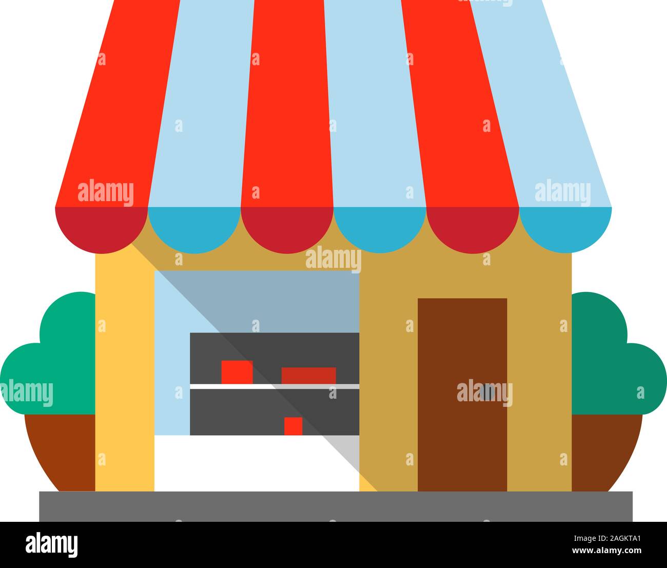 Small shop flat design long shadow color icon. Grocery store. Coffee ...